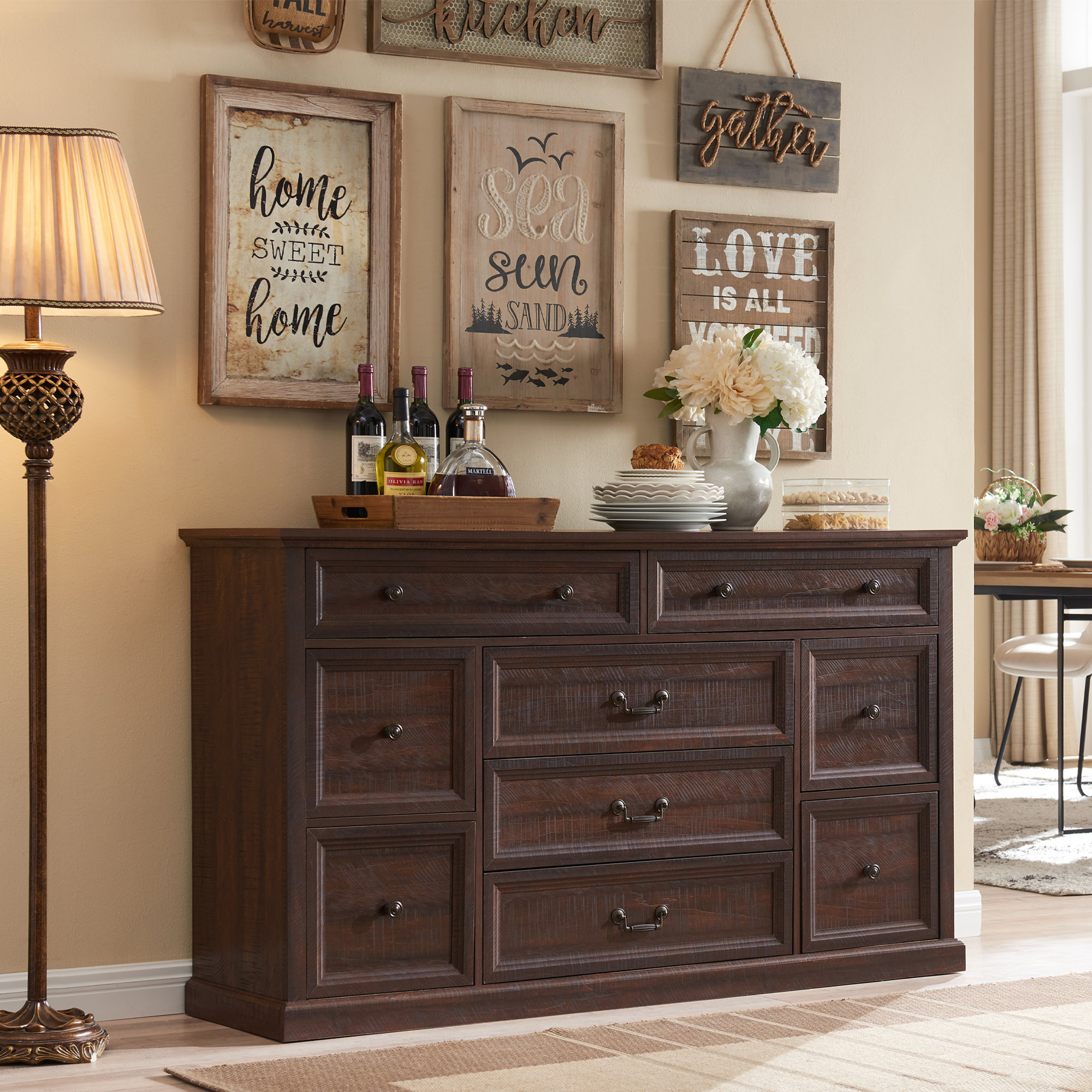 Winston Porter Nyeasha Farmhouse Buffet Cabinet, 60" Storage Cabinet w ...