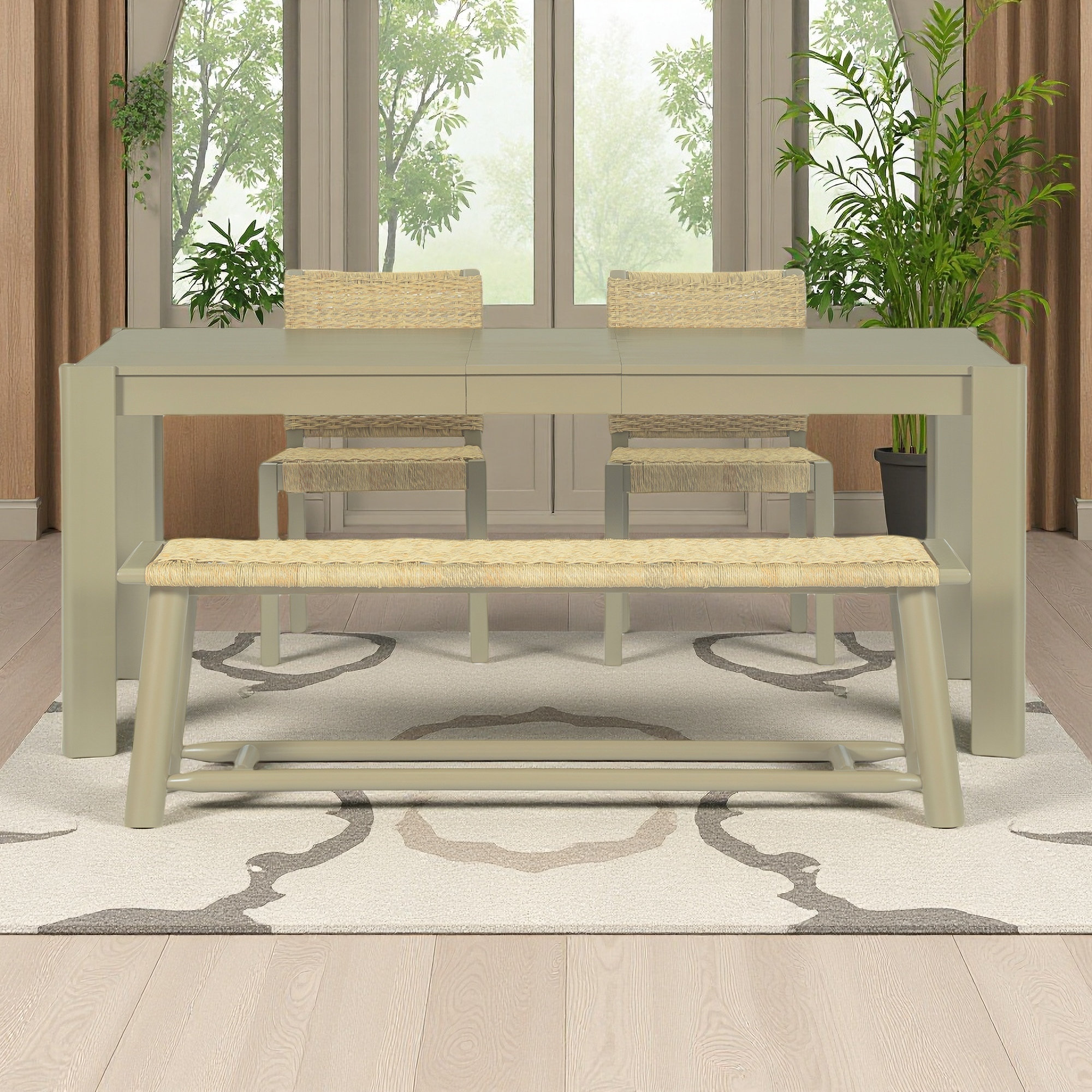 Ophelia & Co. Extendable Farmhouse Dining Table Set for 4-8 - Rattan ...