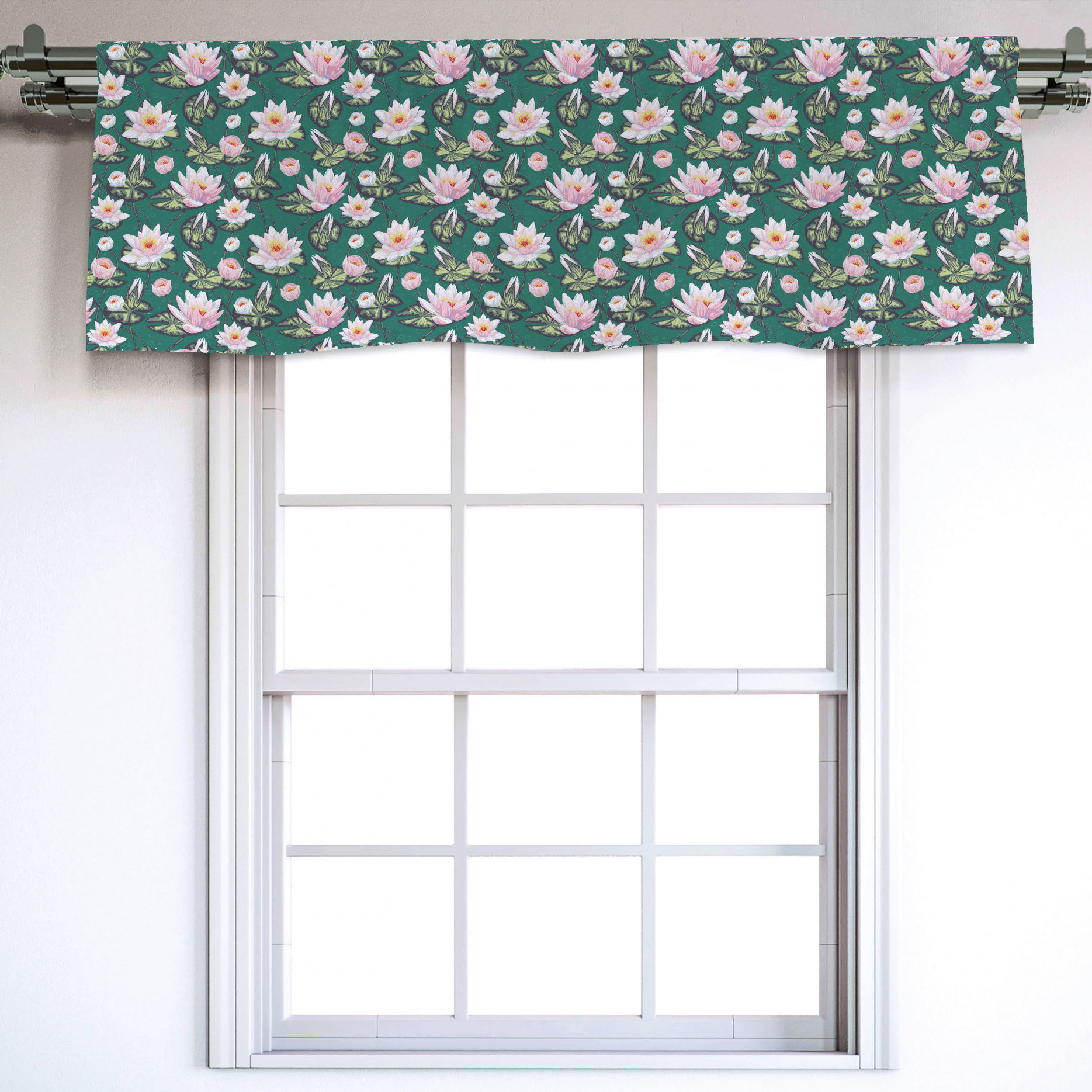 East Urban Home Floral Sateen Ruffled 54" Window Valance in Laural ...