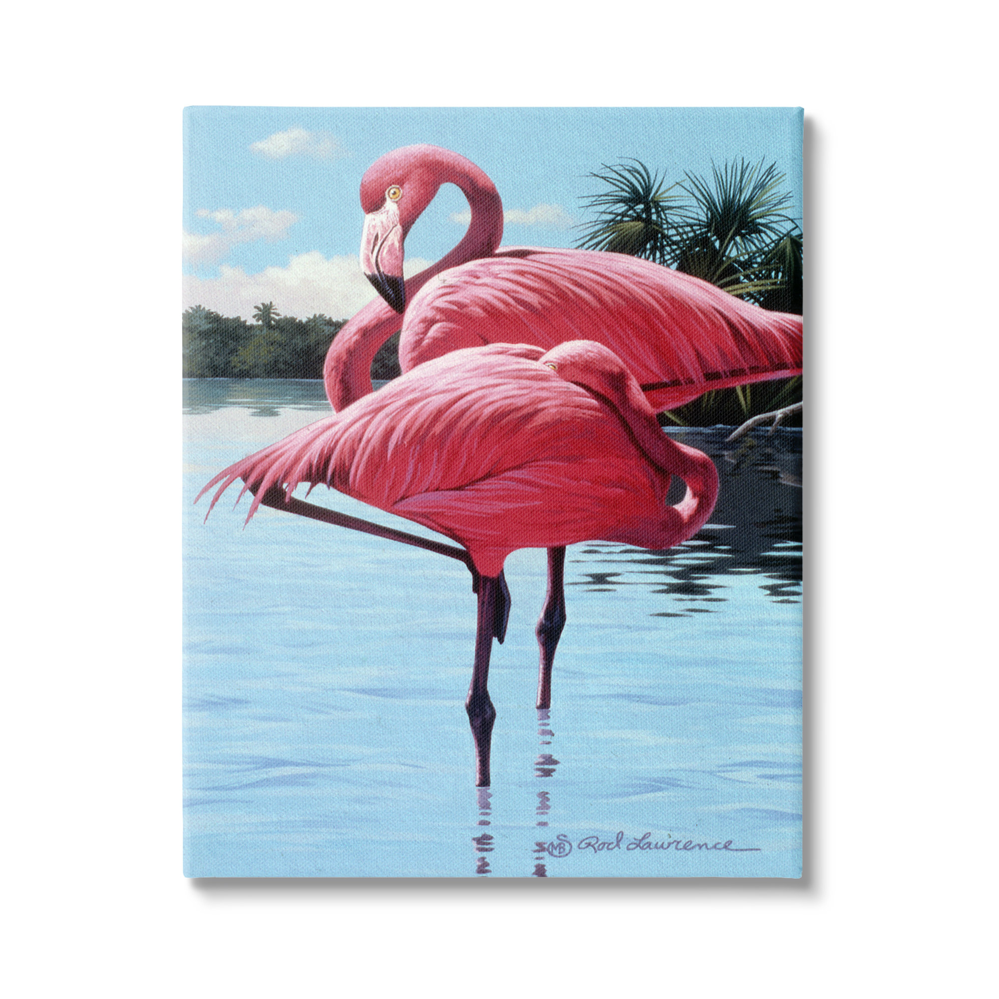 Bay Isle Home™ Flamingos Balancing On Shore by Rod Lawrence | Wayfair