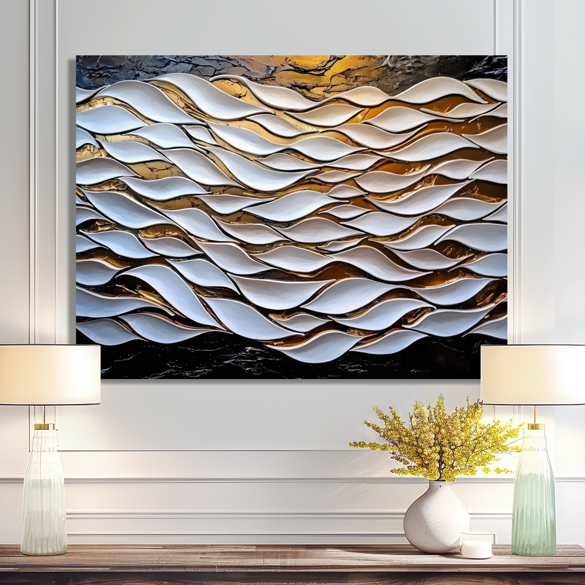 Brayden Studio Cubic Wave White And Golden Underwater III - Abstract ...