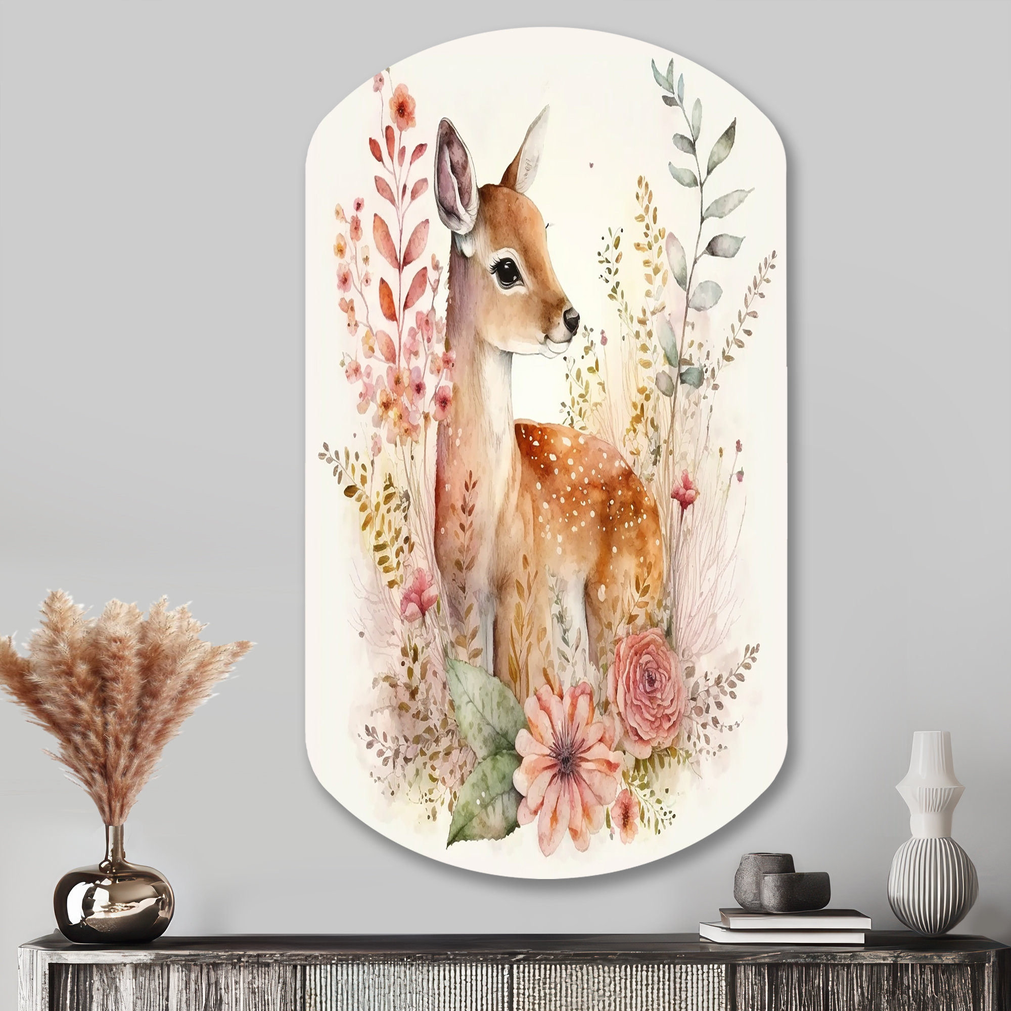 Millwood Pines Cute Little Deer With Pink Flowers - Animal Landscape ...