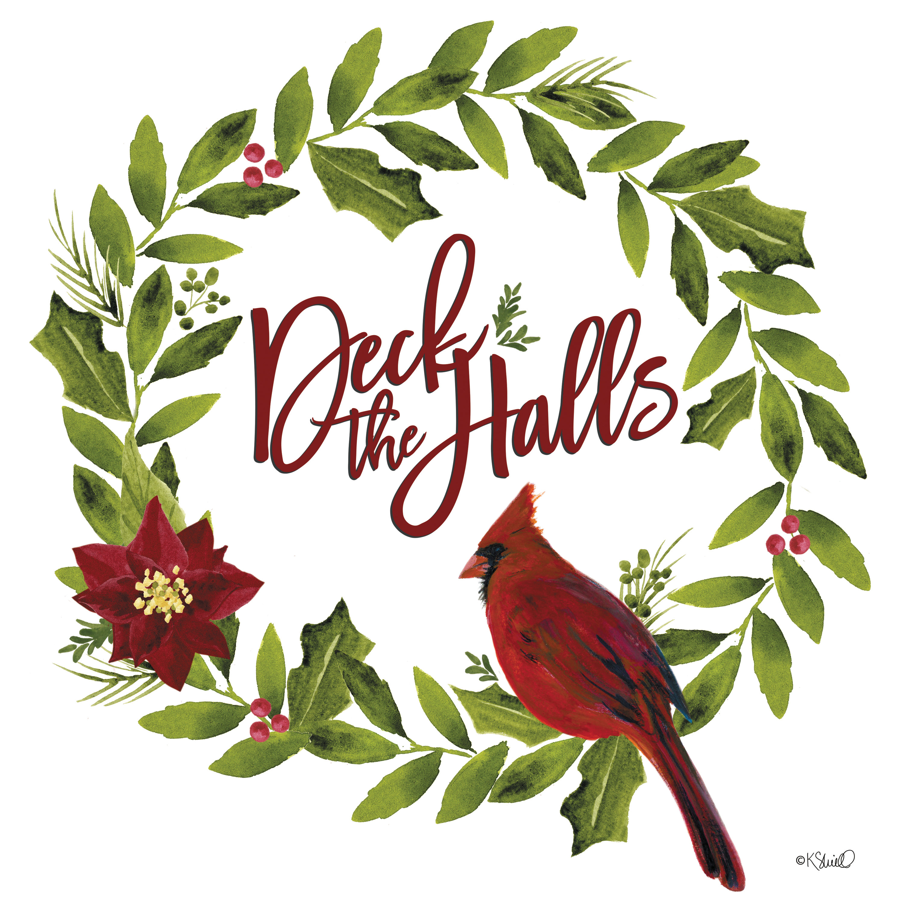 The Holiday Aisle® Deck The Halls Cardinal Wreath On Canvas by Kate ...
