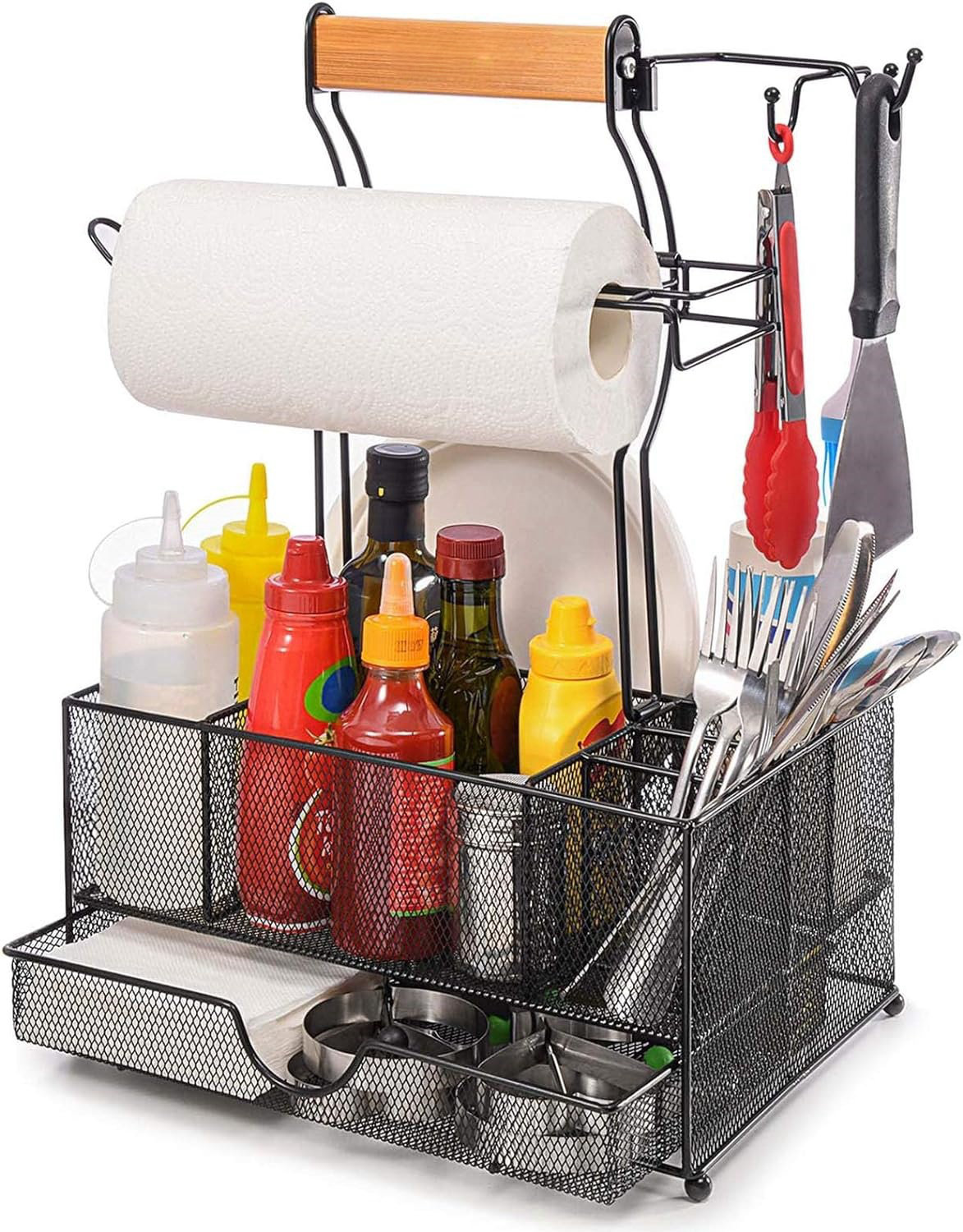 AMADA Large BBQ Utensil Storage Box With Drawer, Picnic Camping Storage ...