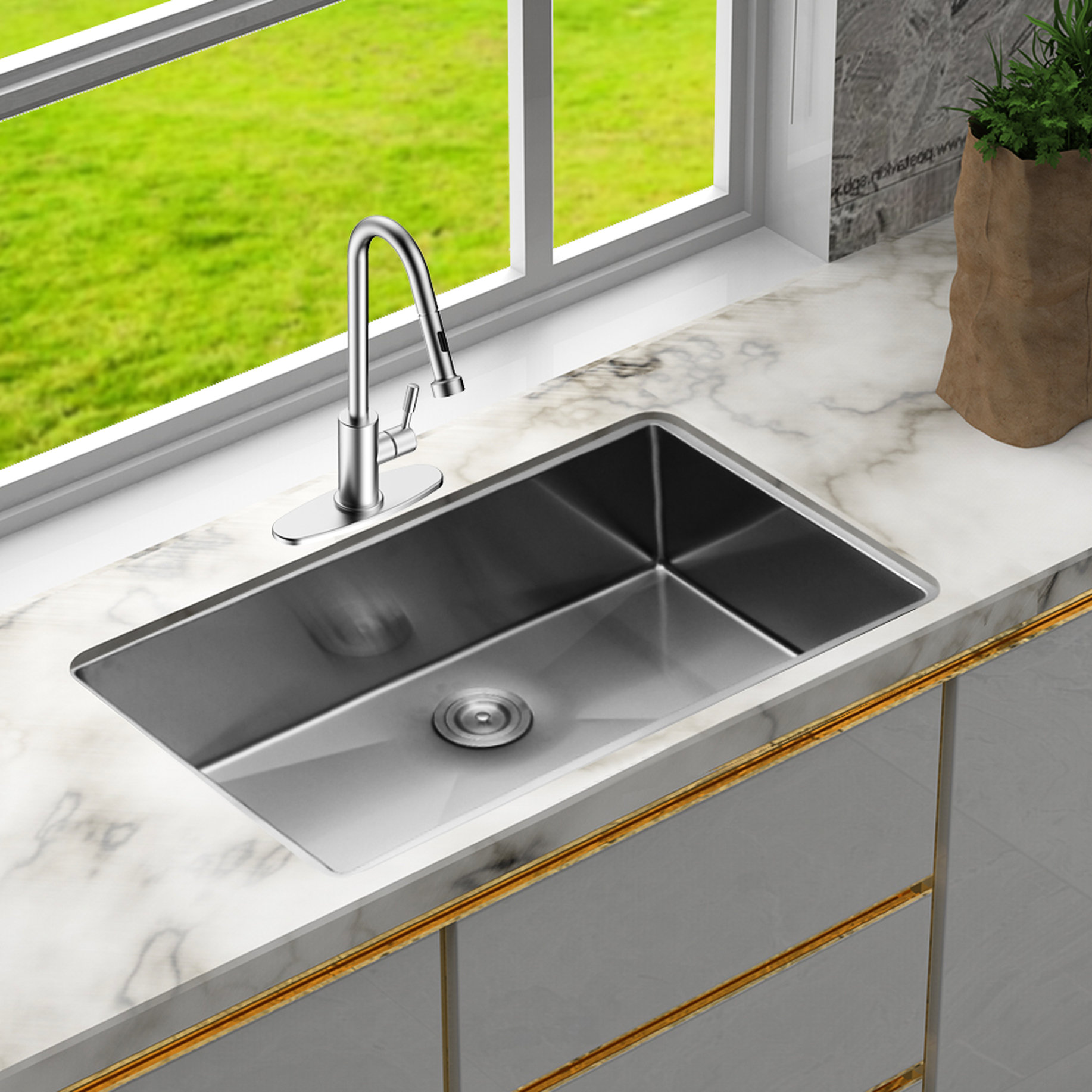 EchoElegance 30" X 18" 9" 16 Gauge Undermount Stainless Steel Kitchen ...