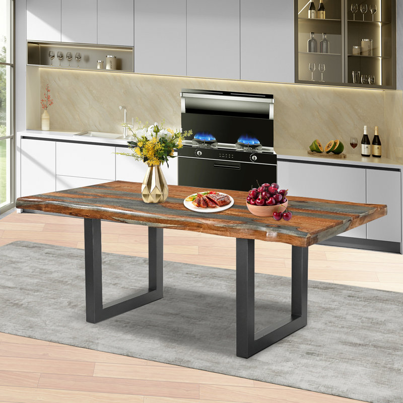 Millwood Pines Solid Wood Top Metal Base Dining Table | Wayfair