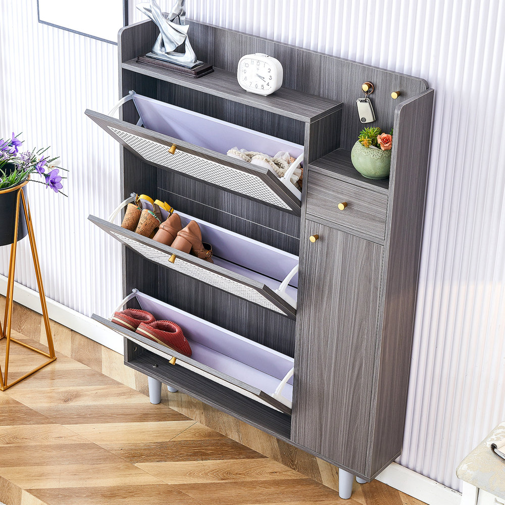 Ophelia & Co. Modern Minimalist Storage Cabinet, Japanese Rattan Shoe ...