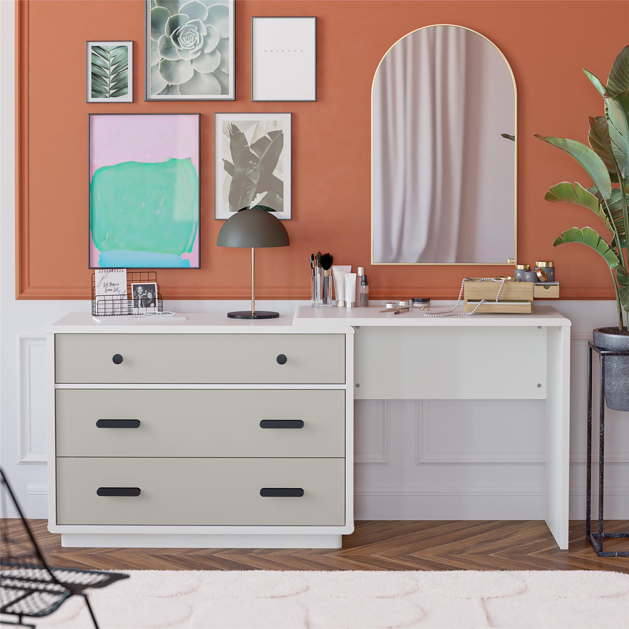 CosmoLiving by Cosmopolitan Valencia 3 Drawer Dresser and Desk | Wayfair