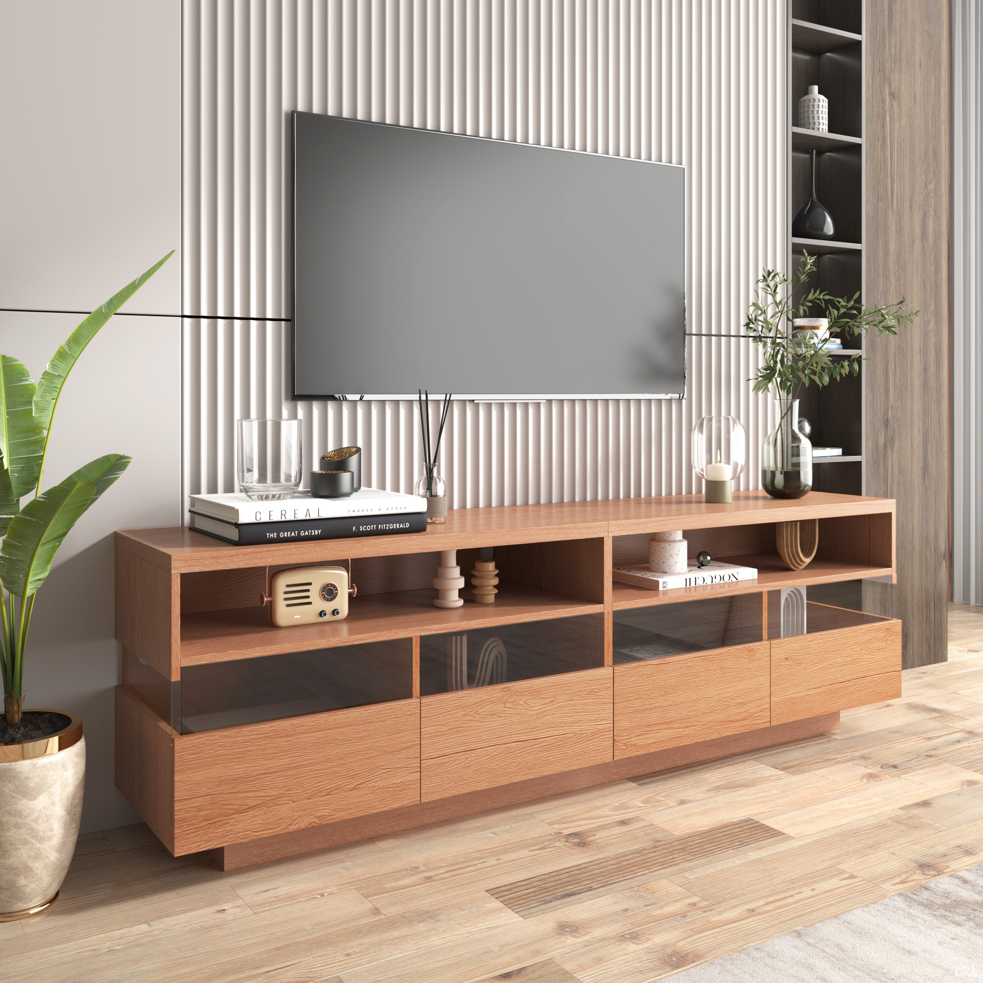 Latitude Run® Modern TV With 4 Drawers& 2 Open Cabinets, Media Console ...