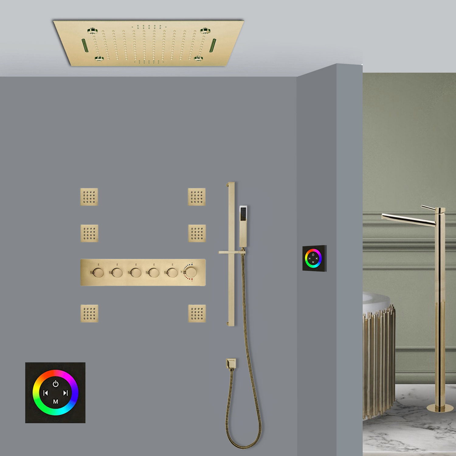 Fontanashowers Cerignola Brushed Gold Touch Panel Controlled