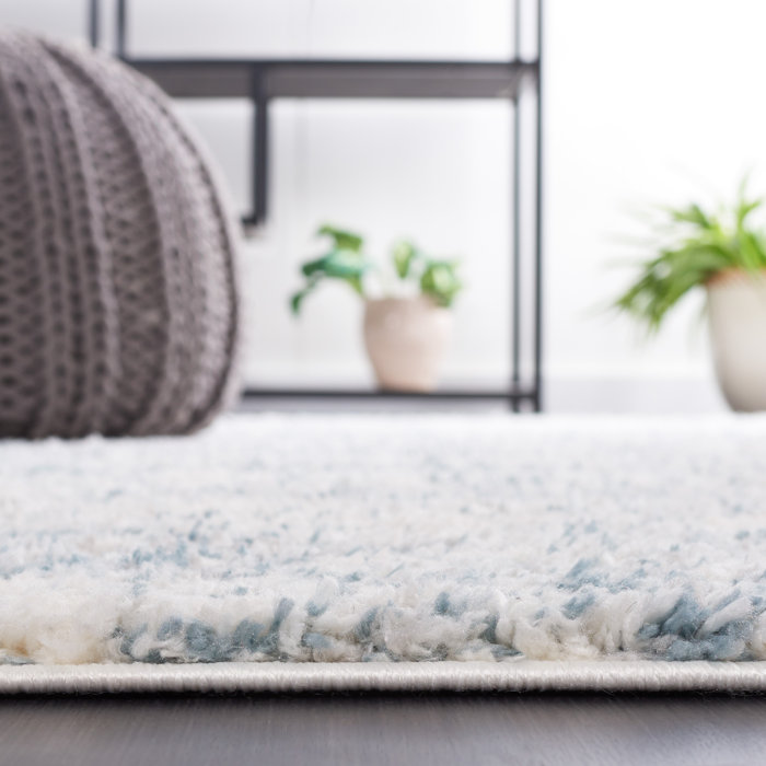 Beachcrest Home Jeremias Flatweave Performance Ivory/Light Aqua Rug ...