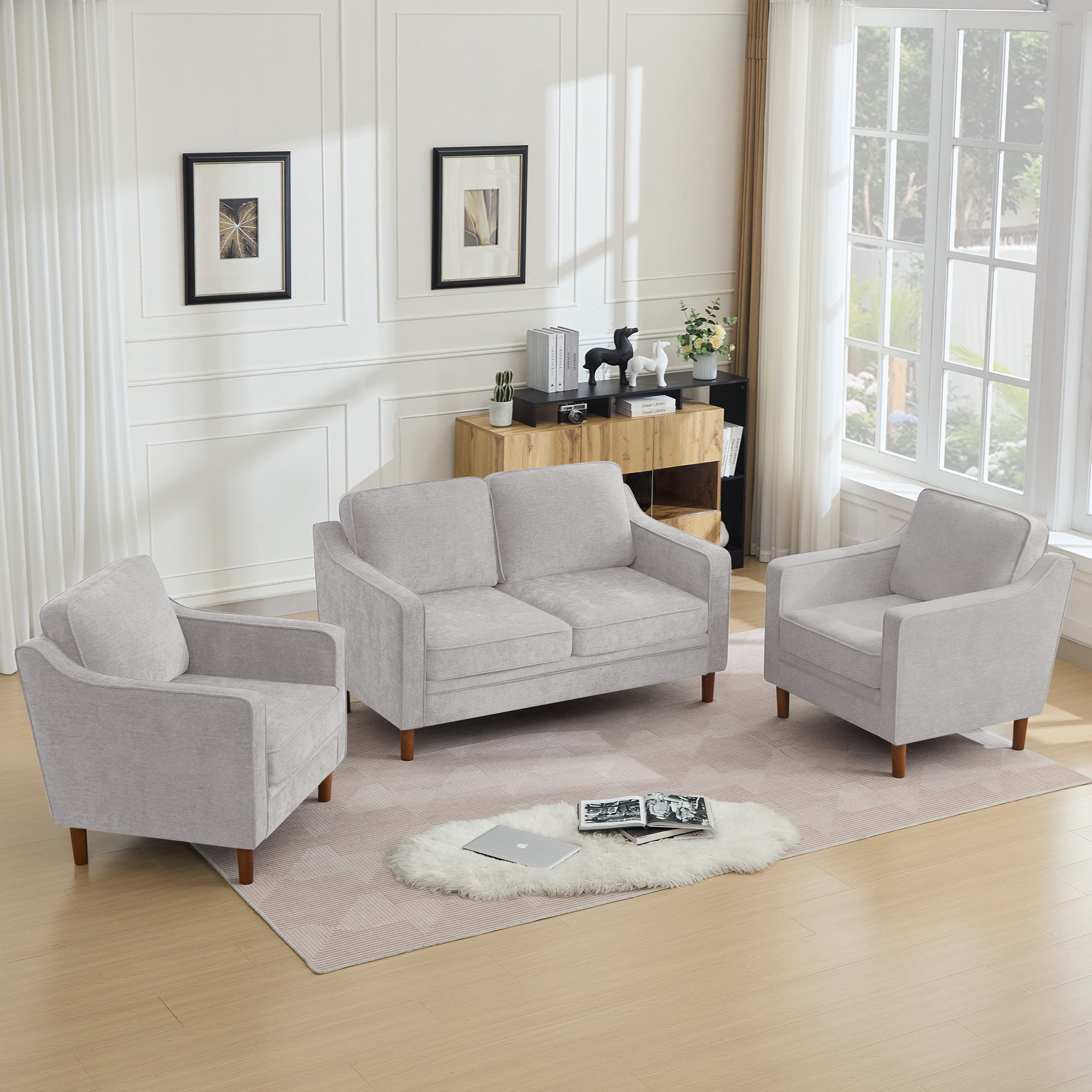 Ebern Designs Azriah Christofor 3 Piece Chenille Living Room Set ...
