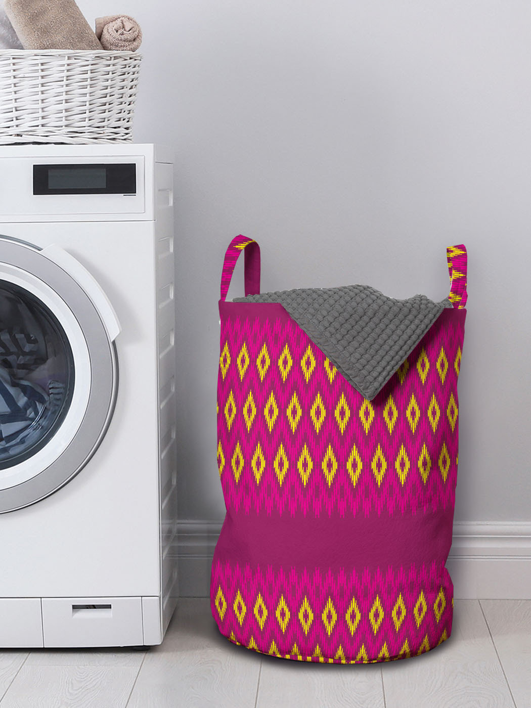 East Urban Home Ethnic Laundry Bag, Pink Yellow Geometric Design, 13" x ...