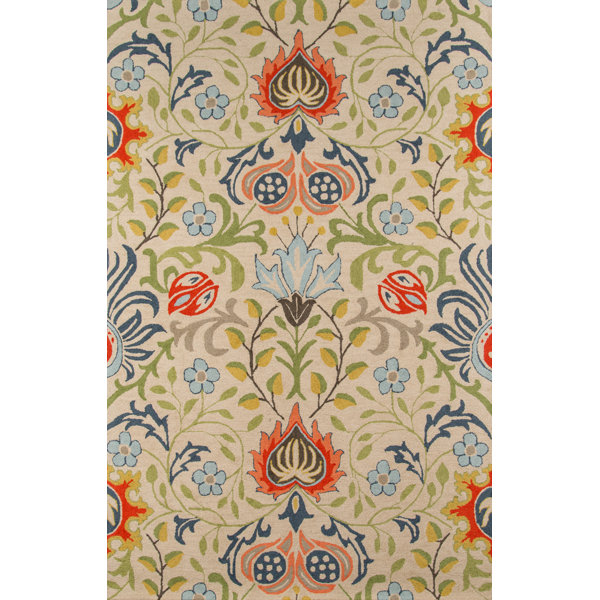 Lark Manor Annechien Floral Handmade Tufted Wool Beige Area Rug ...