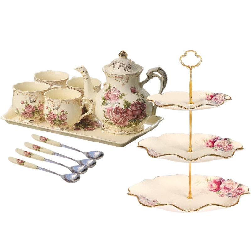 Bloomsbury Market Vintage Rose Porcelain Tea Set - 4-Person Service ...