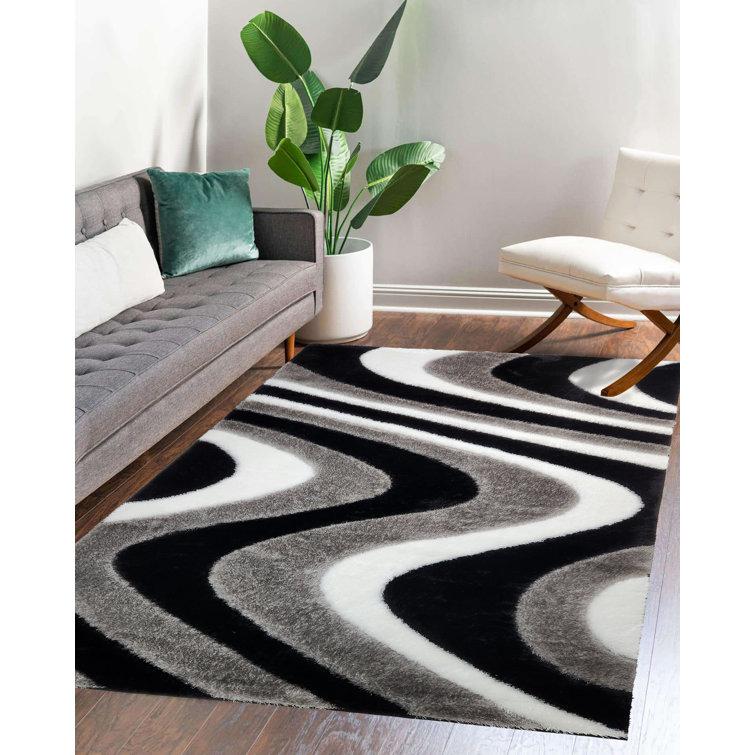 Wrought Studio RugGuy Shaggy Black/Gray/White Area Rug | Wayfair
