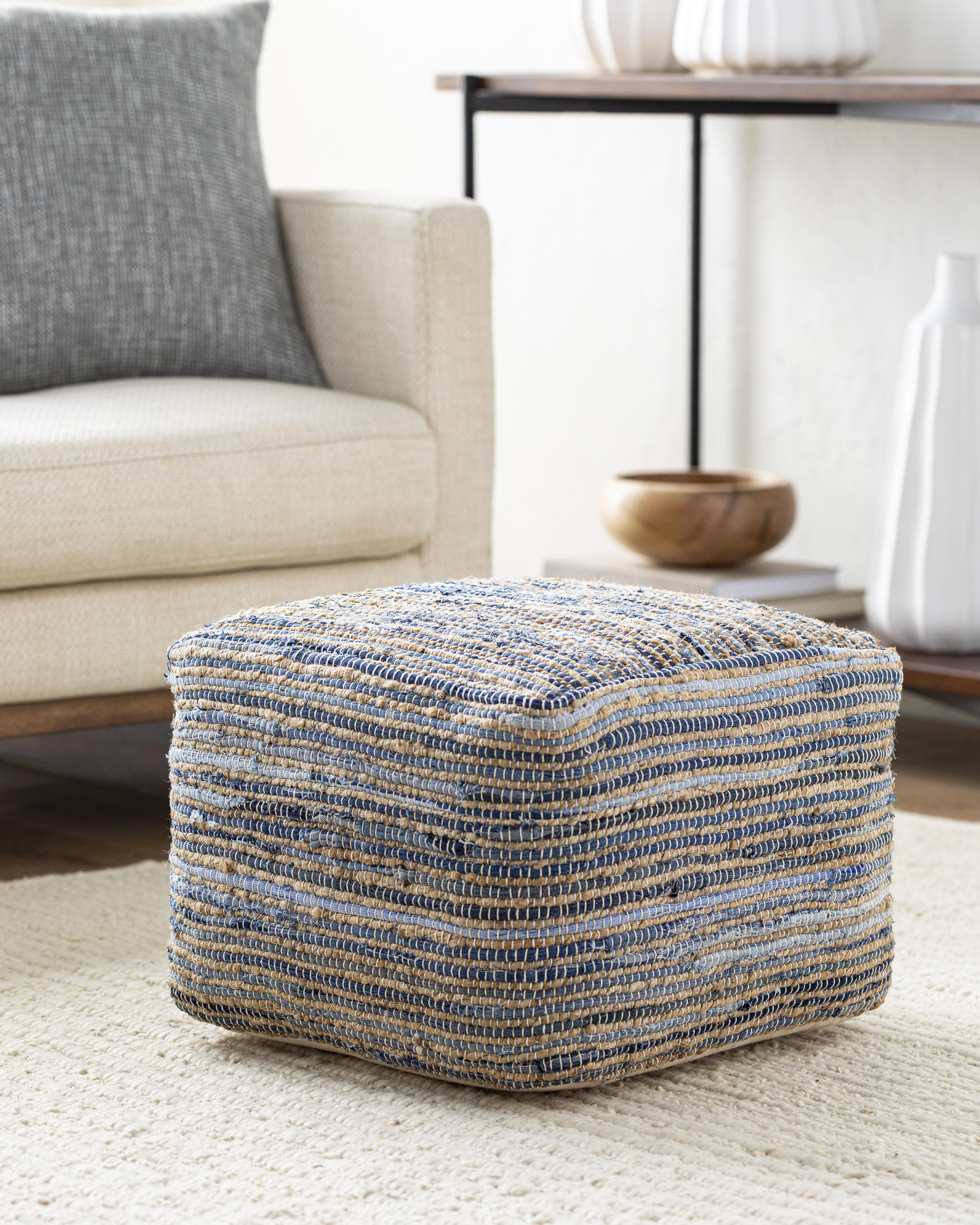 Beachcrest Home™ Brainard 18" Wide Square Striped Pouf Ottoman ...