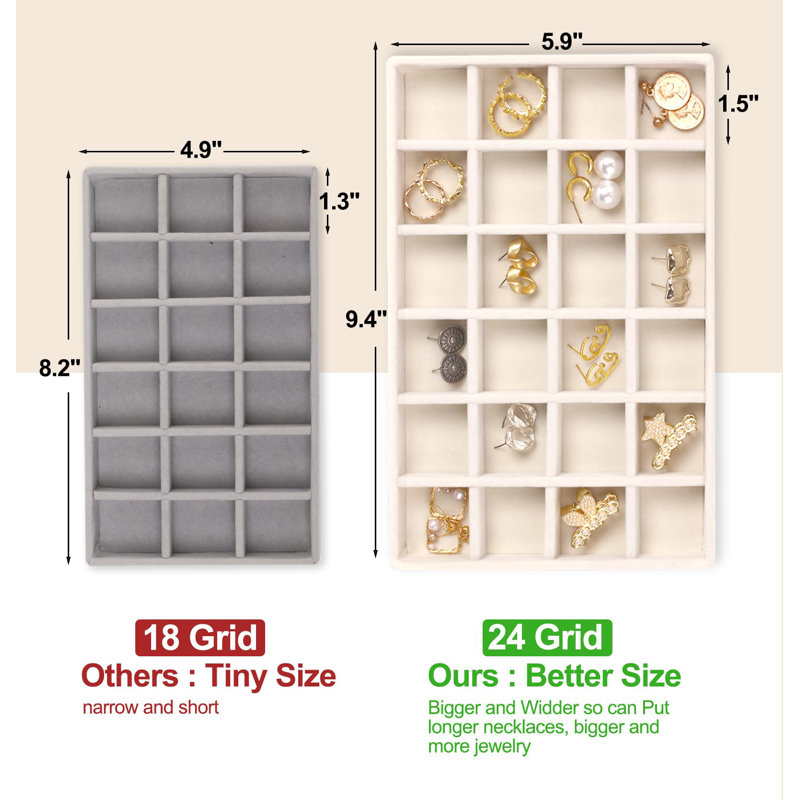 Rebrilliant 4 Jewelry Organizer Drawer Insert, Stackable Velvet Jewelry ...