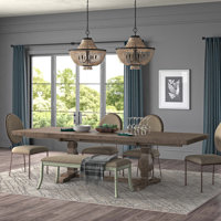 Three Posts™ Sonntag Extendable Rubberwood Solid Wood Trestle Dining ...