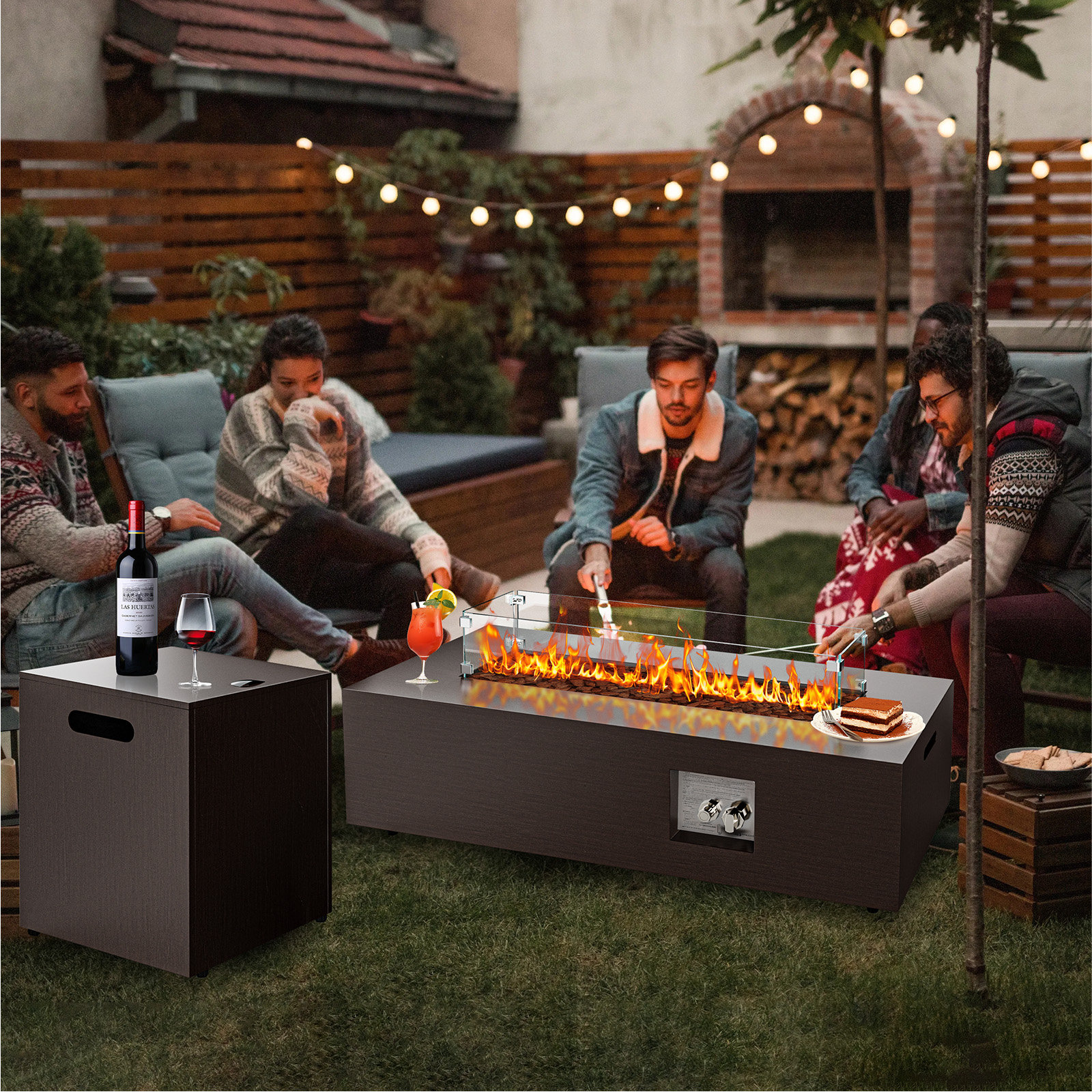 Latitude Run® Table de foyer d'extérieur au gaz au propane H 12,6 po x l 42 po Elara (clôture ...