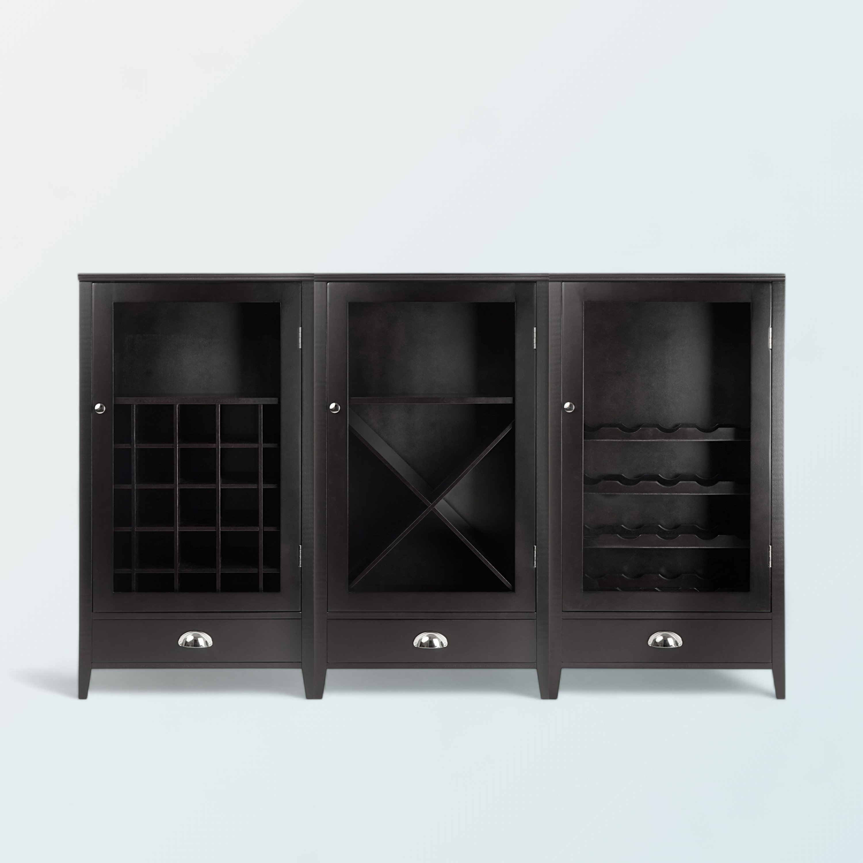 Red Barrel Studio® Monroe 3-Pc Modular Wine Cabinet Set, Espresso | Wayfair