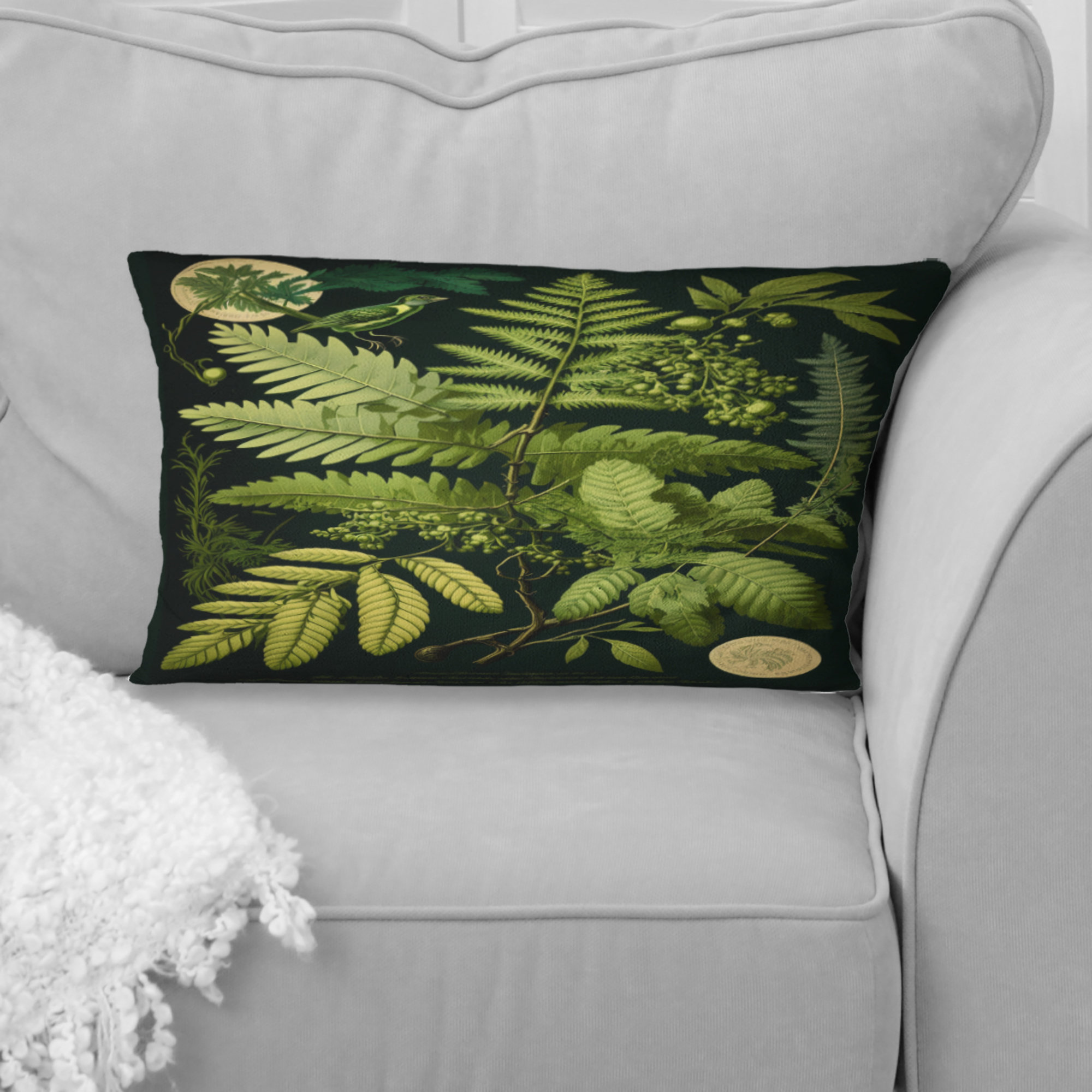 Design Art Fern On Retro Victorian Chart V - Ferns Printed Throw Pillow ...