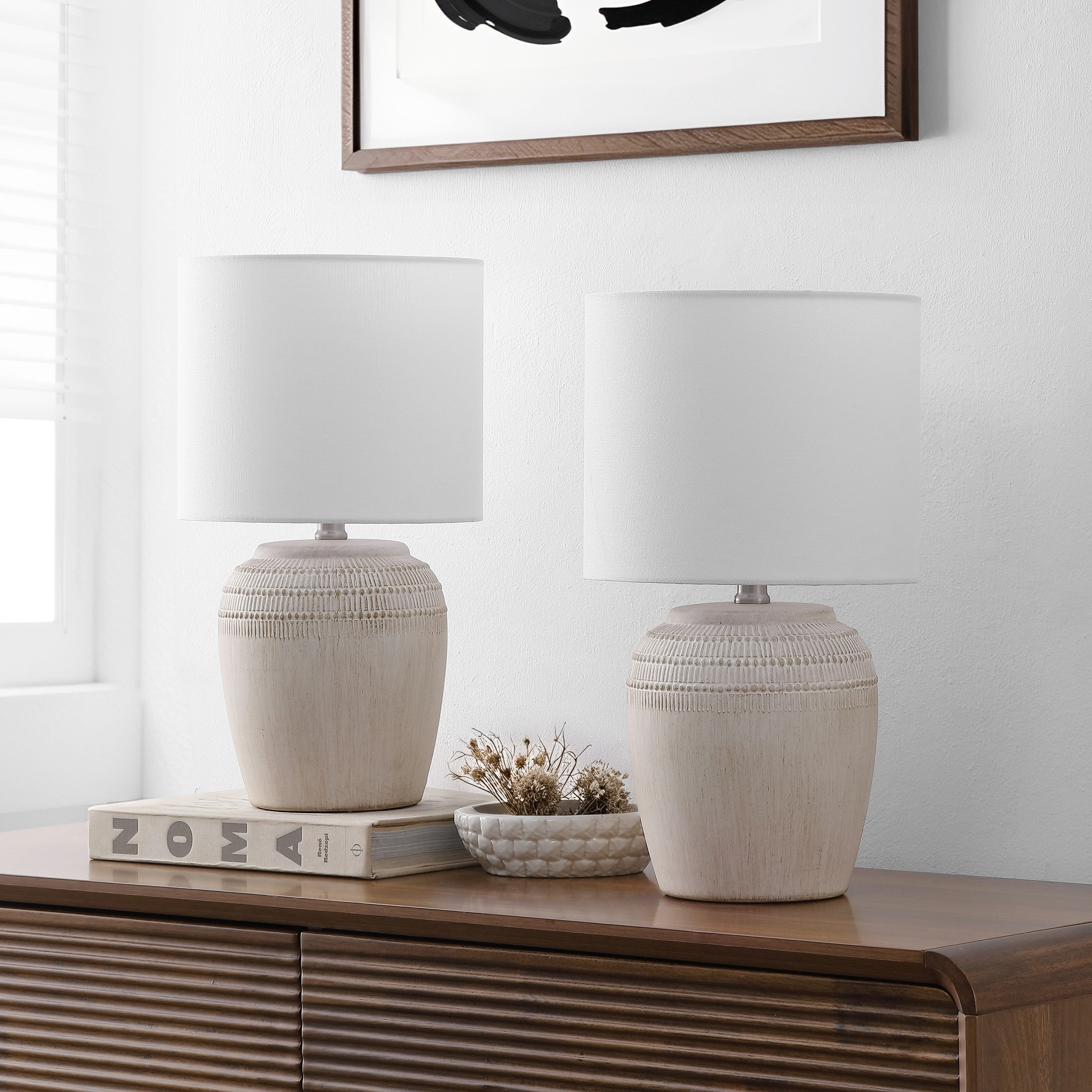 One Allium Way® Hugo 16.75" Traditional Rustic Reeded Ceramic Vase LED ...