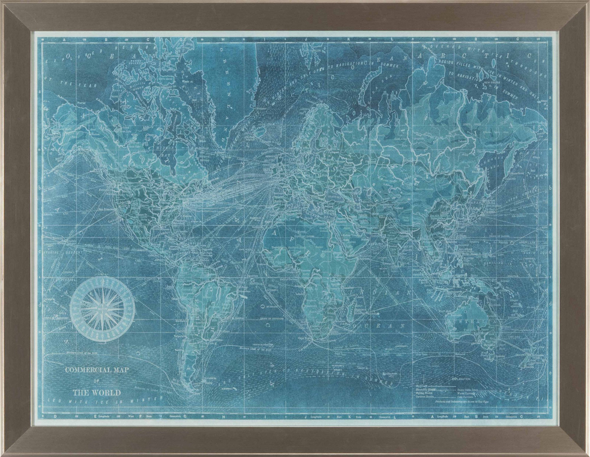 Williston Forge 'Azure World Map' Framed Graphic Art - Wayfair Canada
