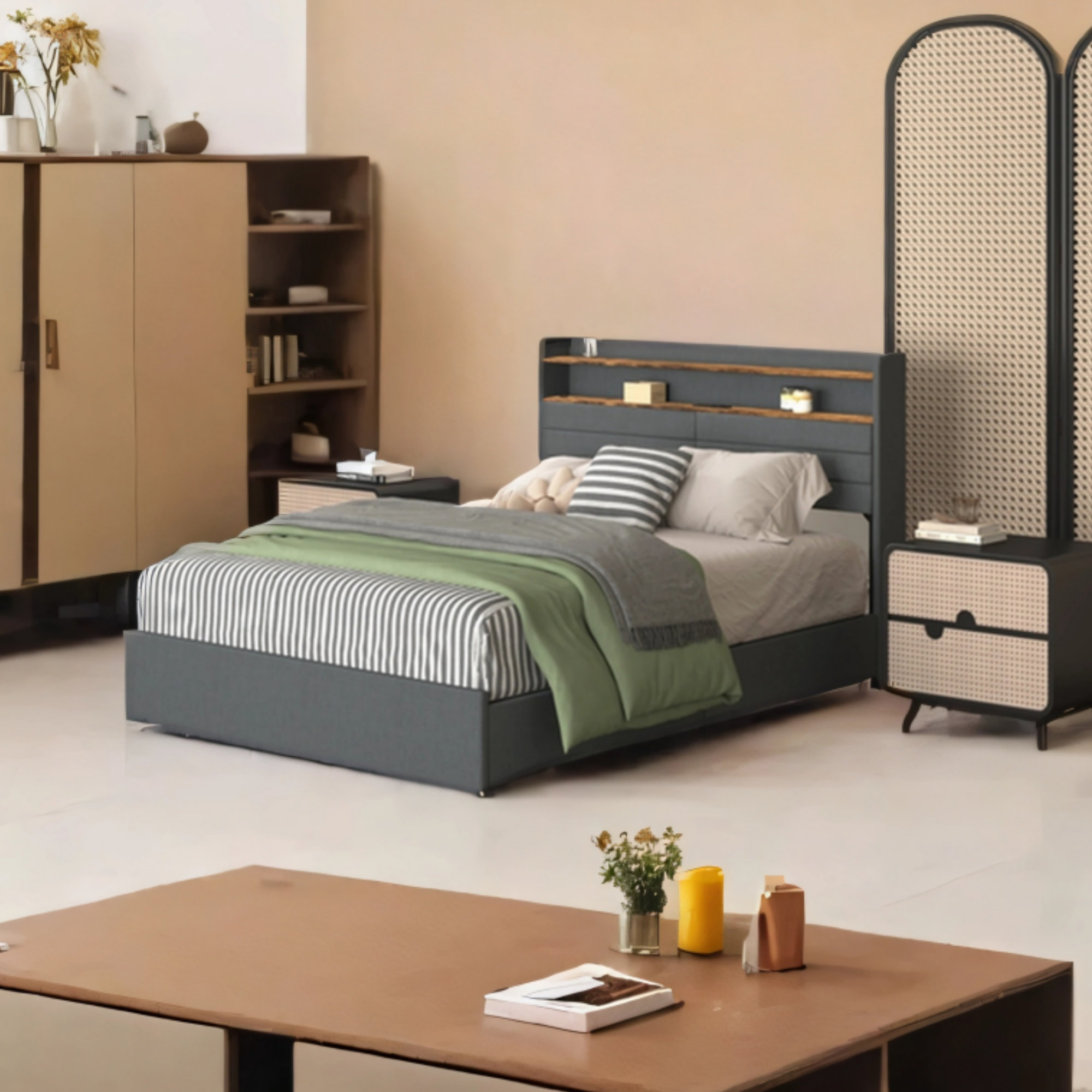 Brayden Studio® Upholstered Platform Bed Frame With 4 Storage Drawers ...