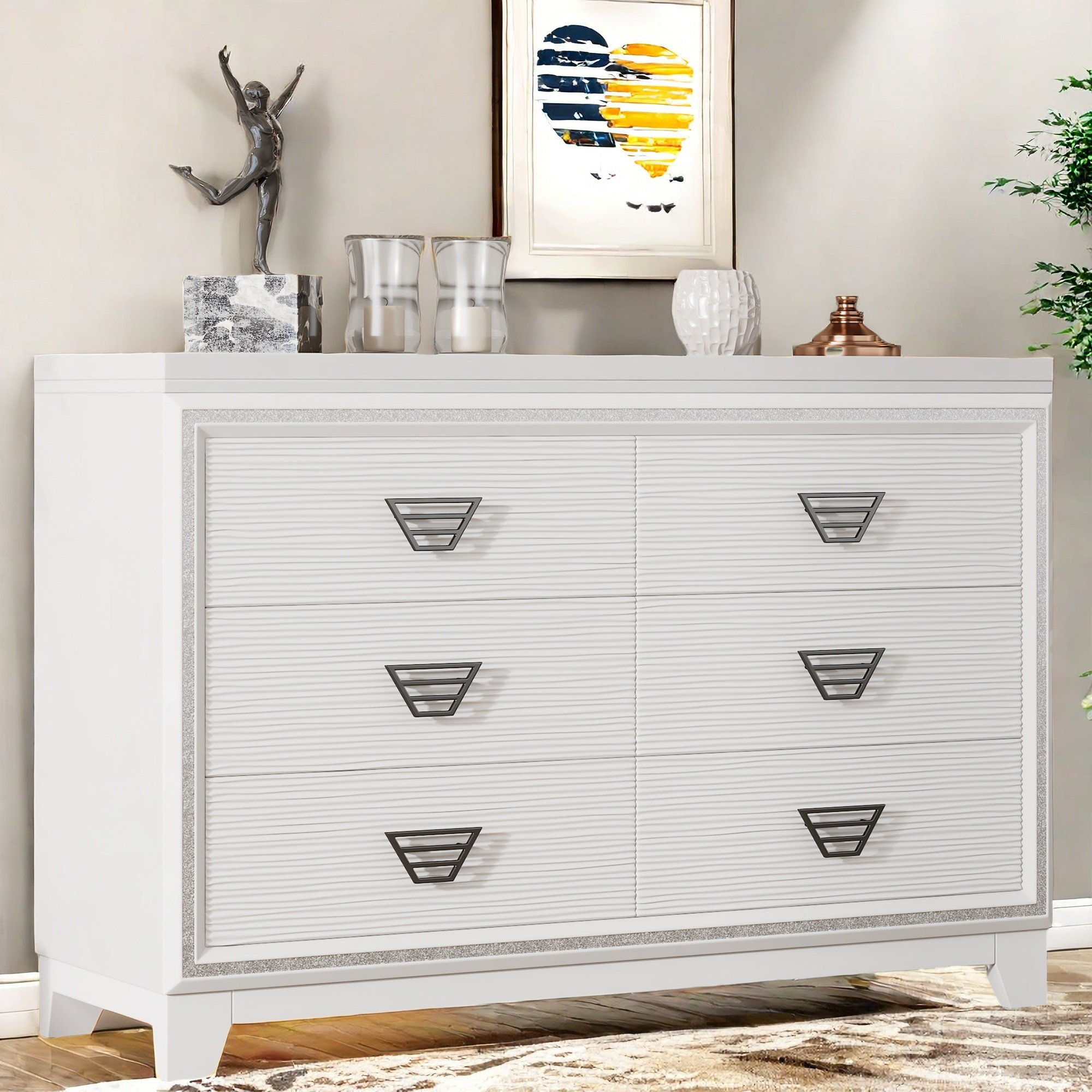 Urbanuniteusa Dresser With 6 Drawers, Metal Handle And Sparkling Shiny ...