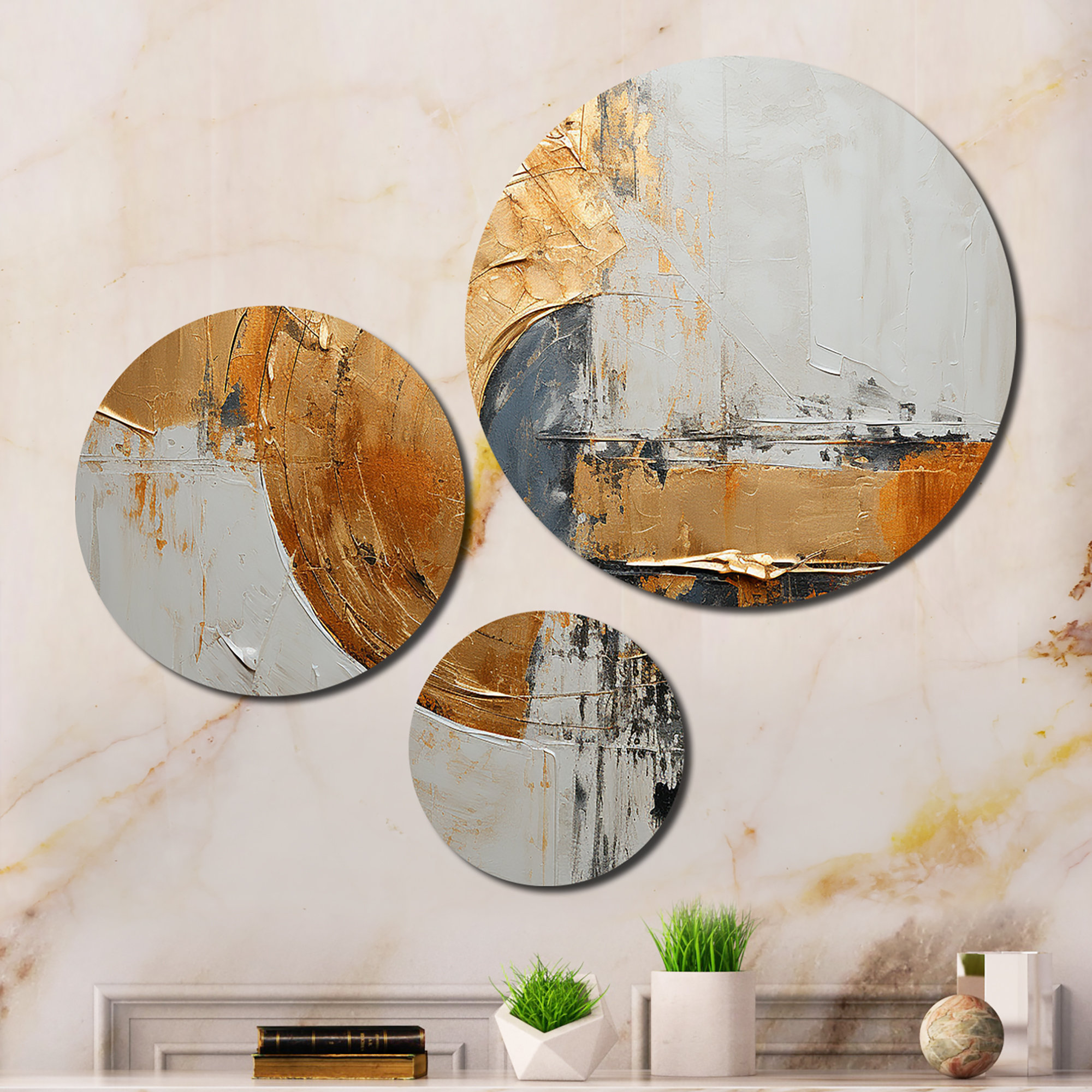 Design Art 3 Gold Grey Gleaming Geometry VIII Wall Decor Set | Wayfair
