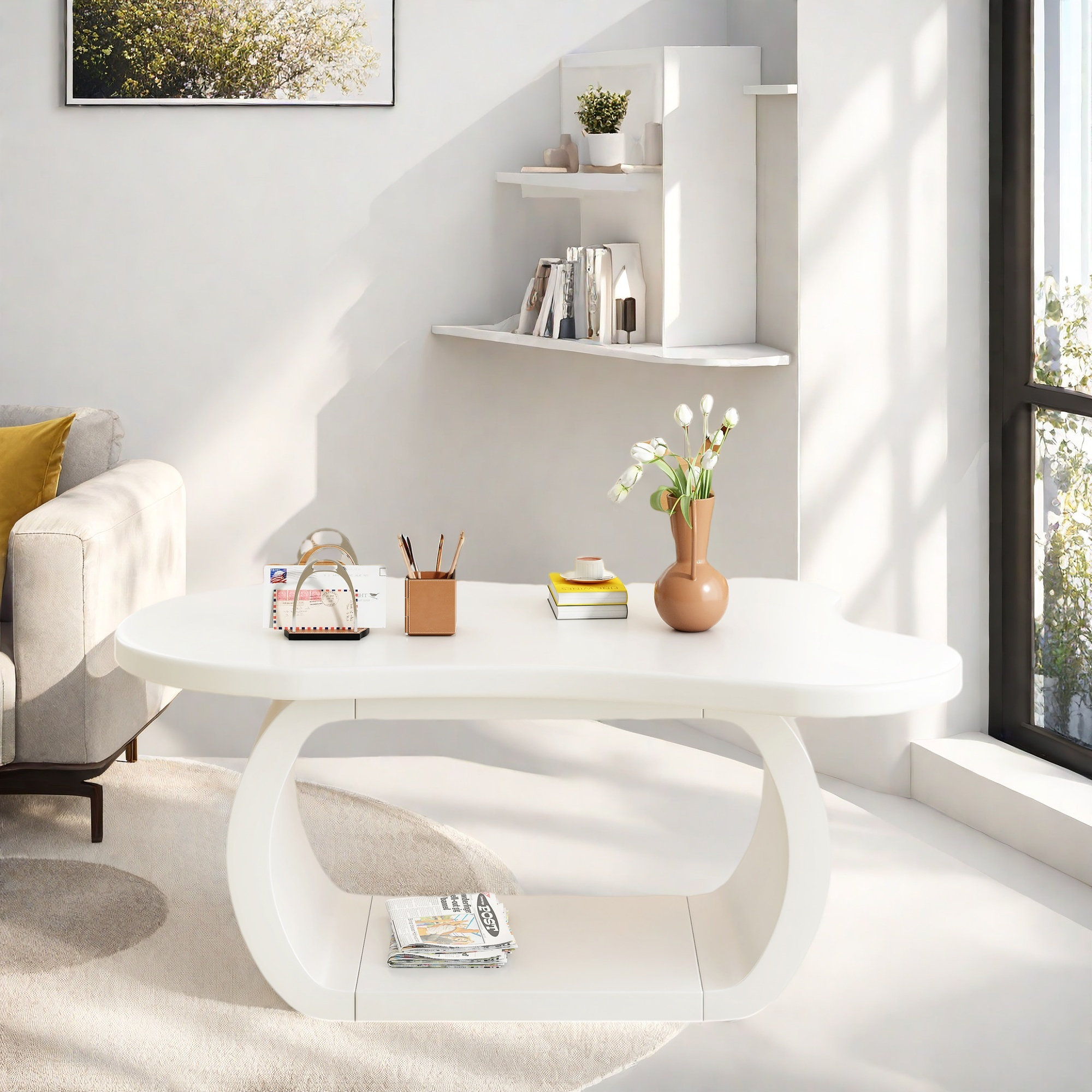 Ivy Bronx Modern Cloud Coffee Table With Curved Legs And Irregular ...