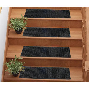 Hokku Designs Non-Slip Washable Low Pile Solid Ashmath Design Stair ...