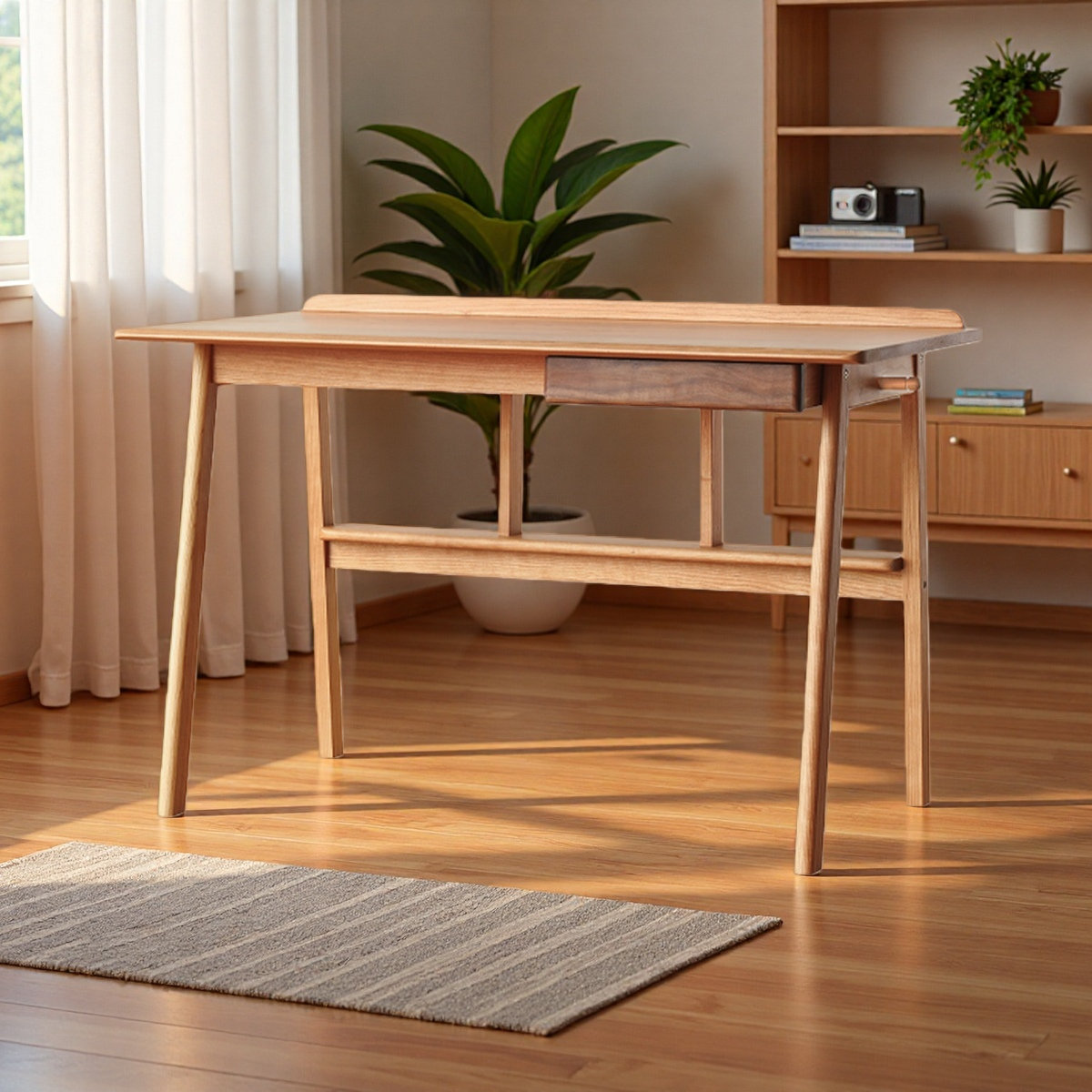 Hokku Designs Modern Cherry Wood Study Desk with Hanging Rods | Wayfair