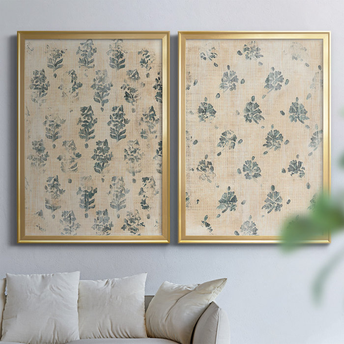 Gracie Oaks Vintage Blockprint I Framed On Canvas 2 Pieces Print ...