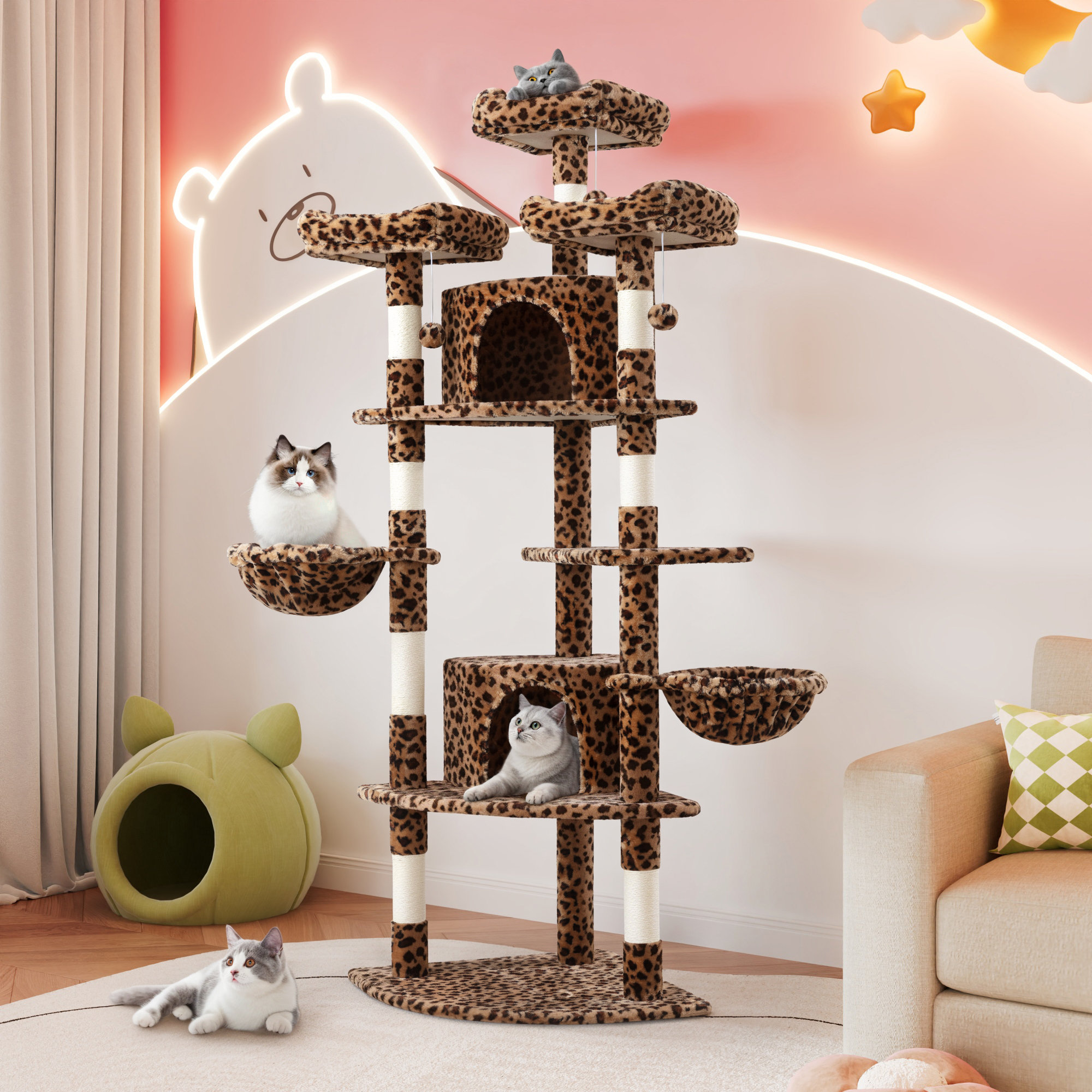 Archie & Oscar™ 74'' H Carpet Cat Tree Condos and Platforms Included ...