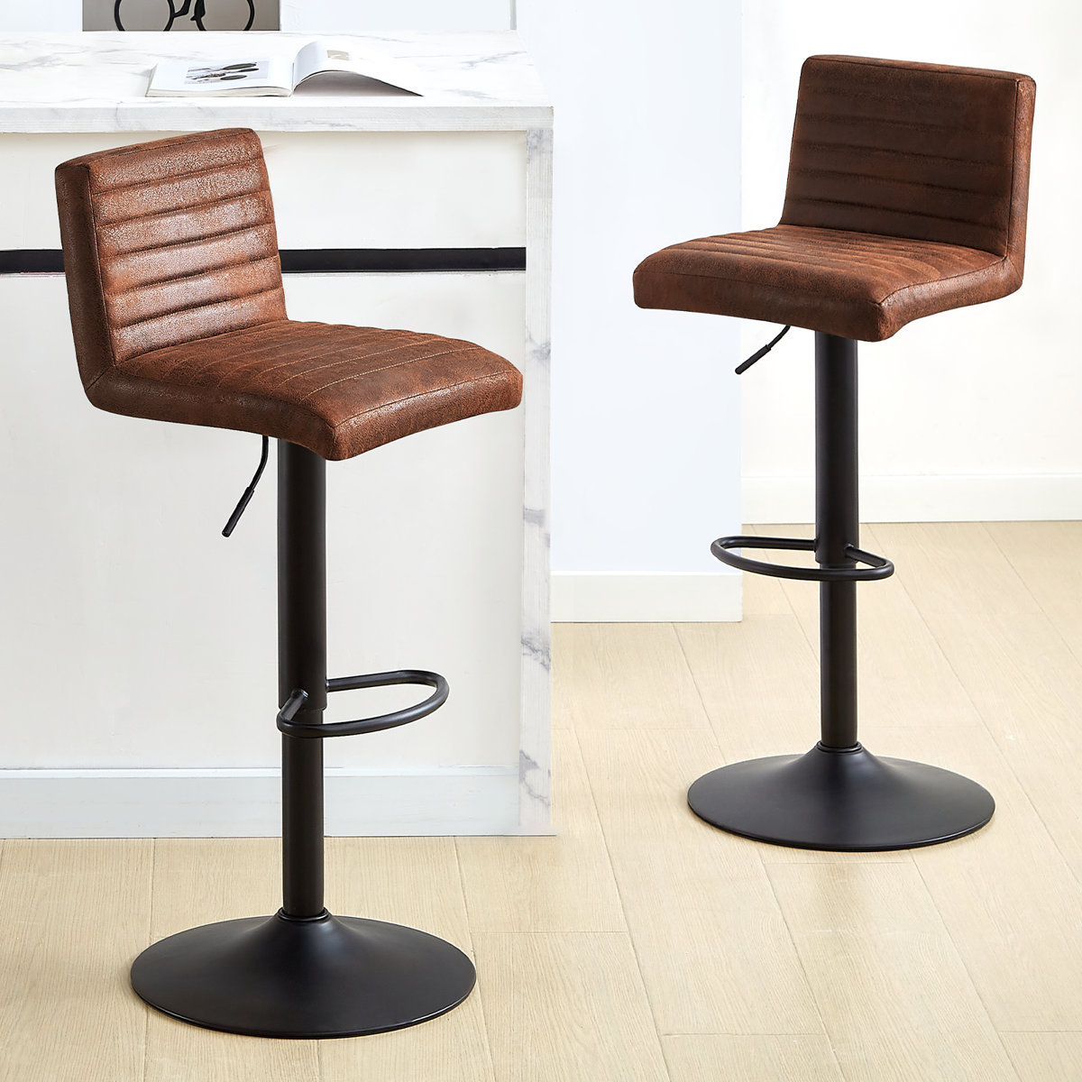 Williston Forge Vintage Suede Upholstered Height Adjustable Bar Stools ...