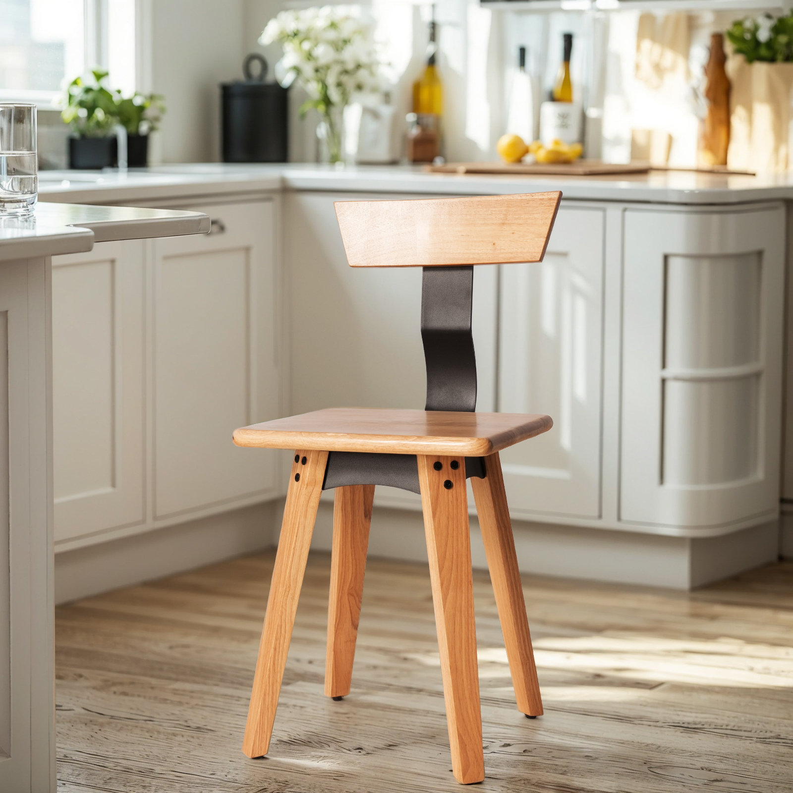 George Oliver Minimalist Oak Wood Bar Counter Stool With Back Support ...