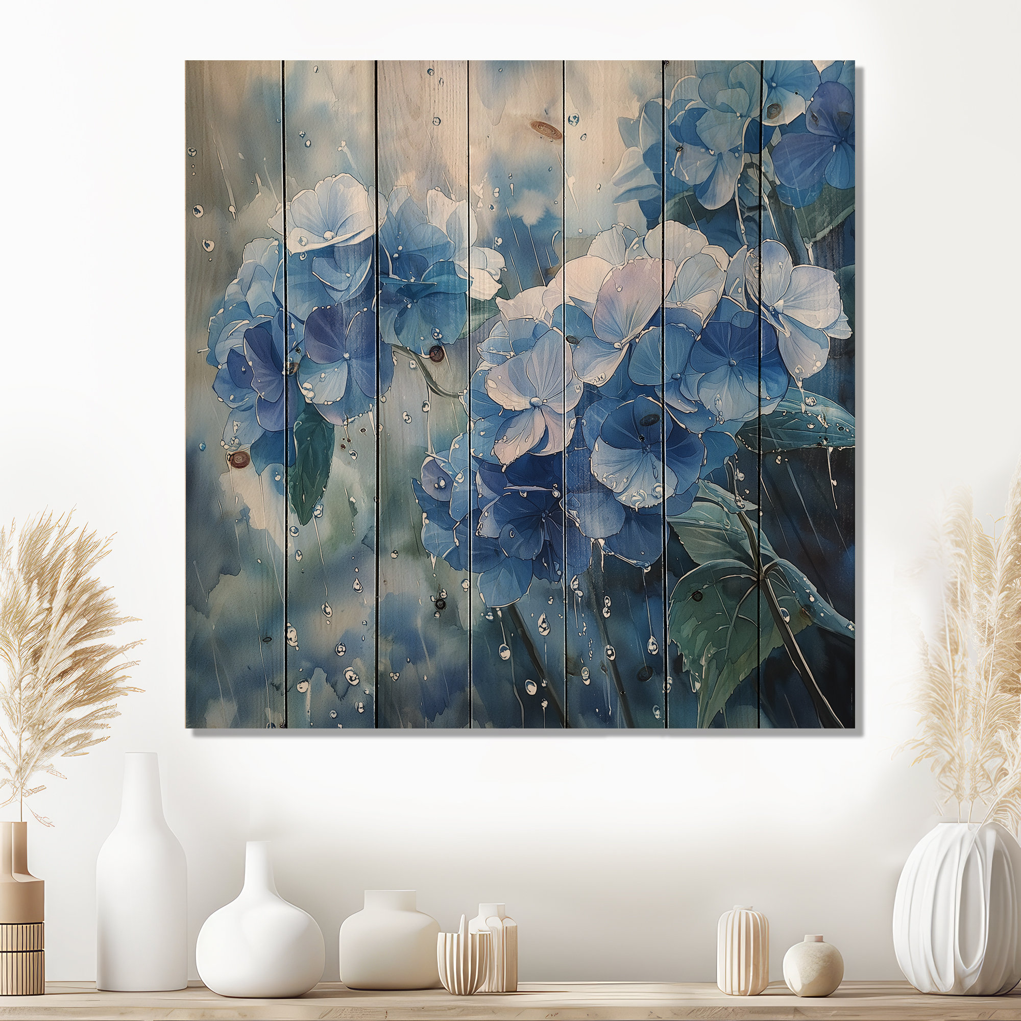 Ophelia & Co. Hydrangeas In The Spring Rain II - Hydrangea Wood Print ...