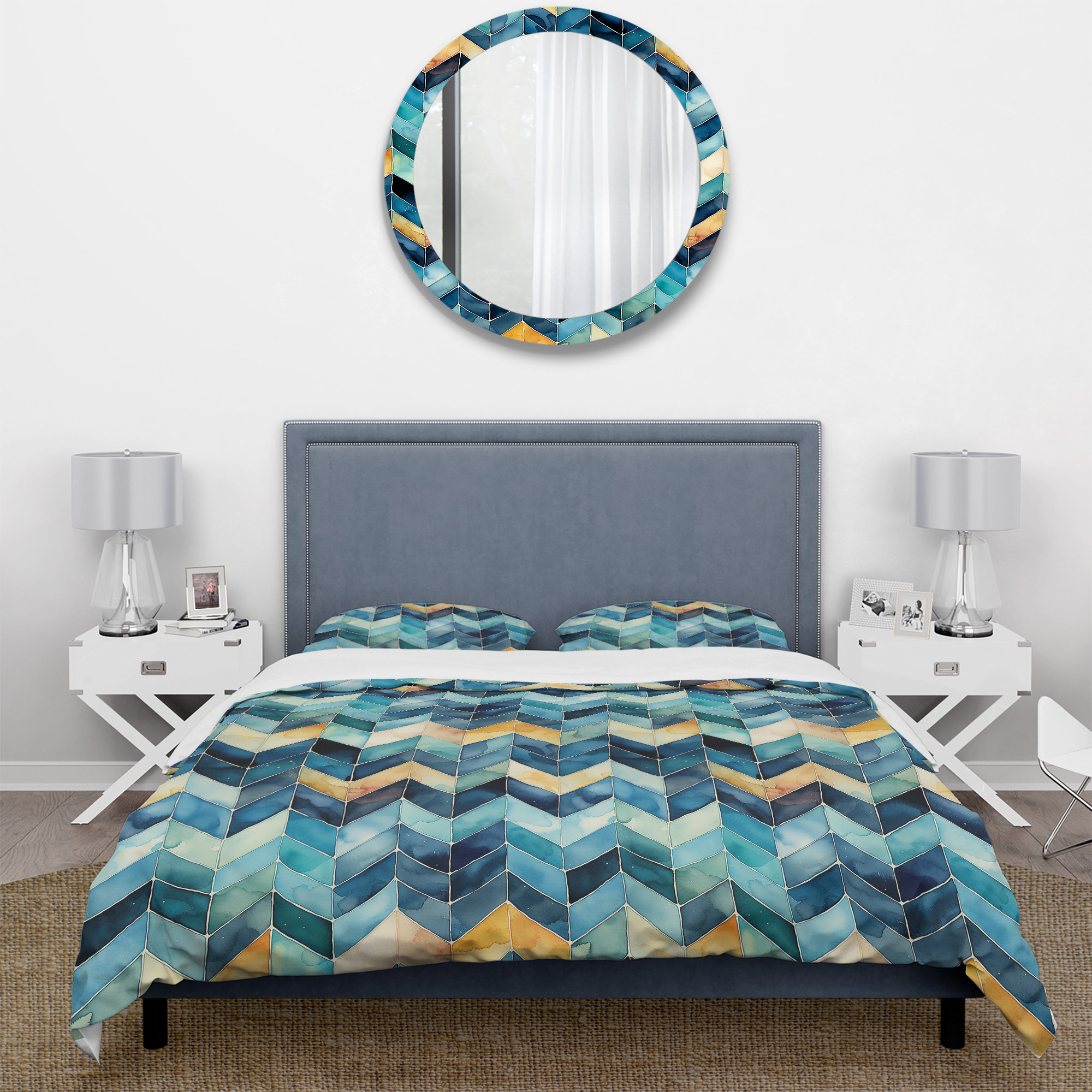 teal chevron bedding