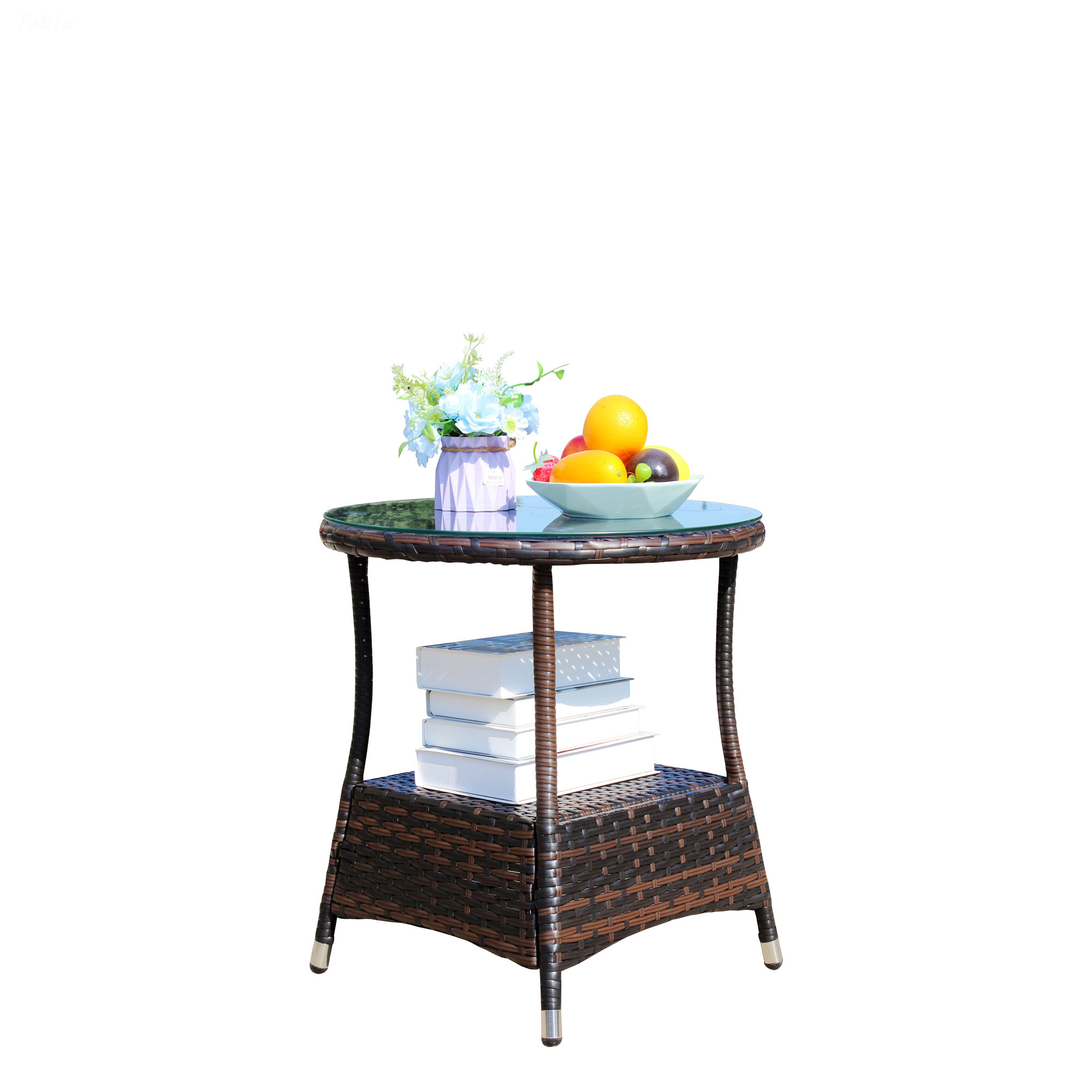 Winston Porter Outdoor Patio Table, Round Coffee Table With Shelf | Wayfair