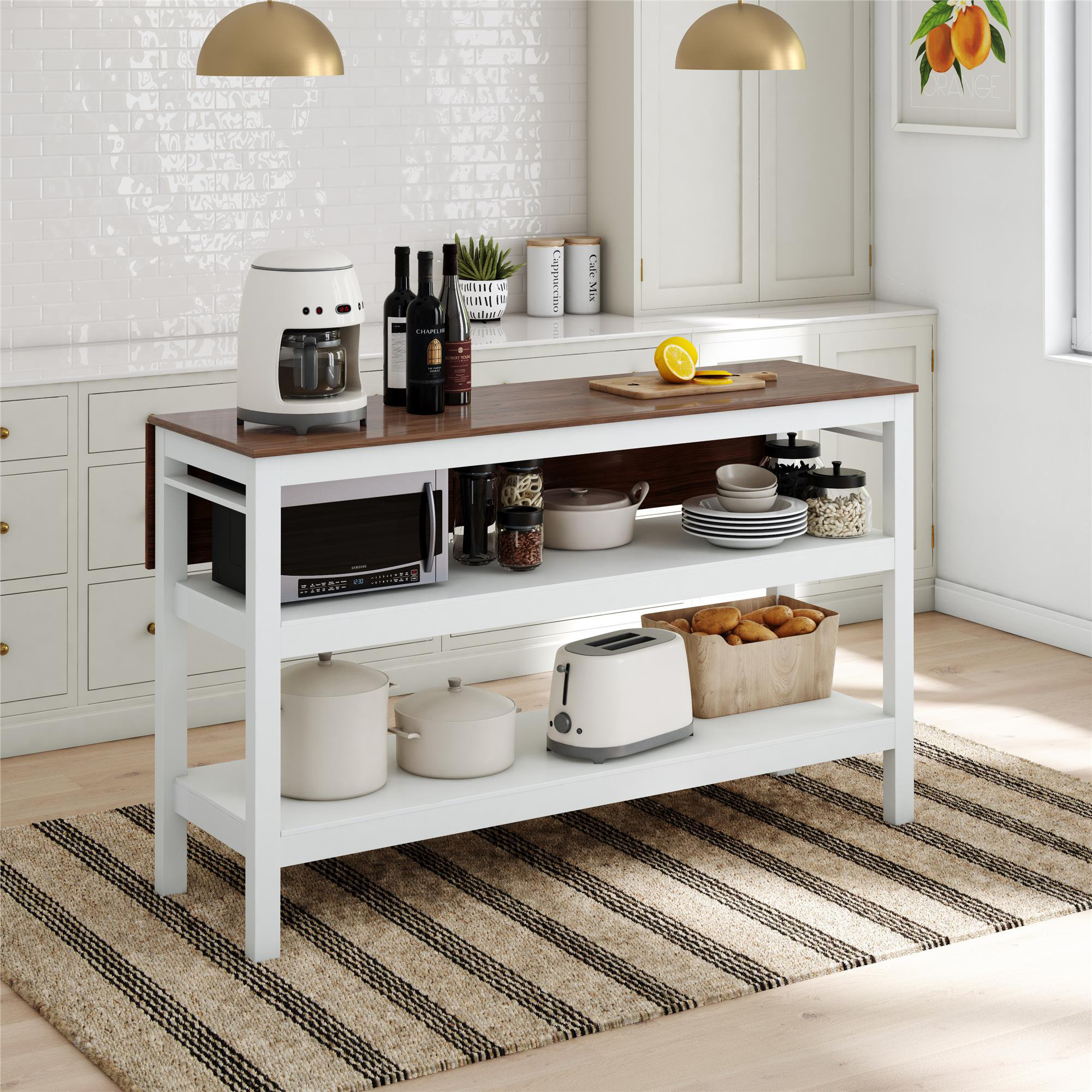 Novogratz Tallen 60" Kitchen Island Table with Drop Leaf and Storage ...