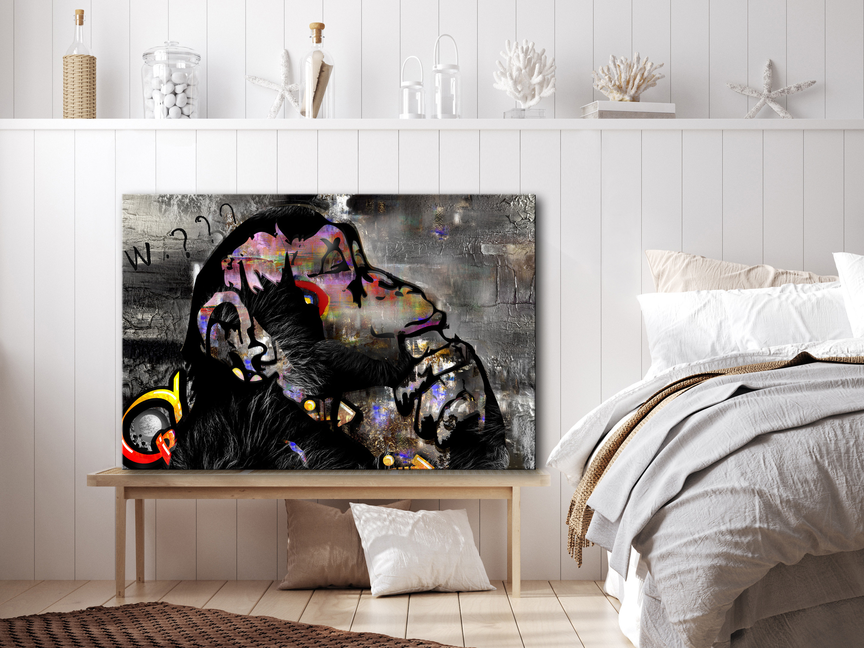 Happy Larry Pensive Monkey (1 Part) Wide Wall Art on Canvas | Wayfair.co.uk