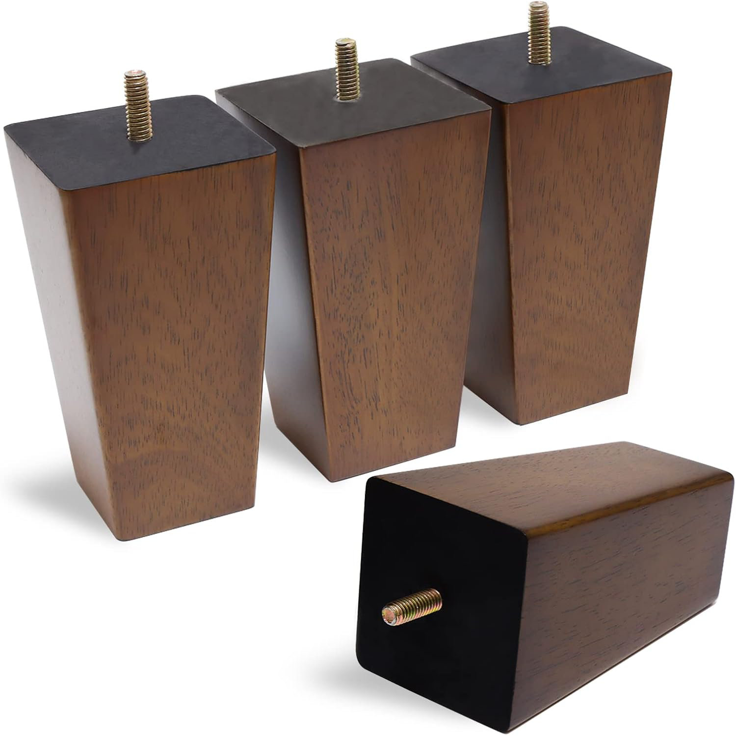 Latitude Run® Solid Wood Furniture Legs With Metal Mounting Plates, Set ...