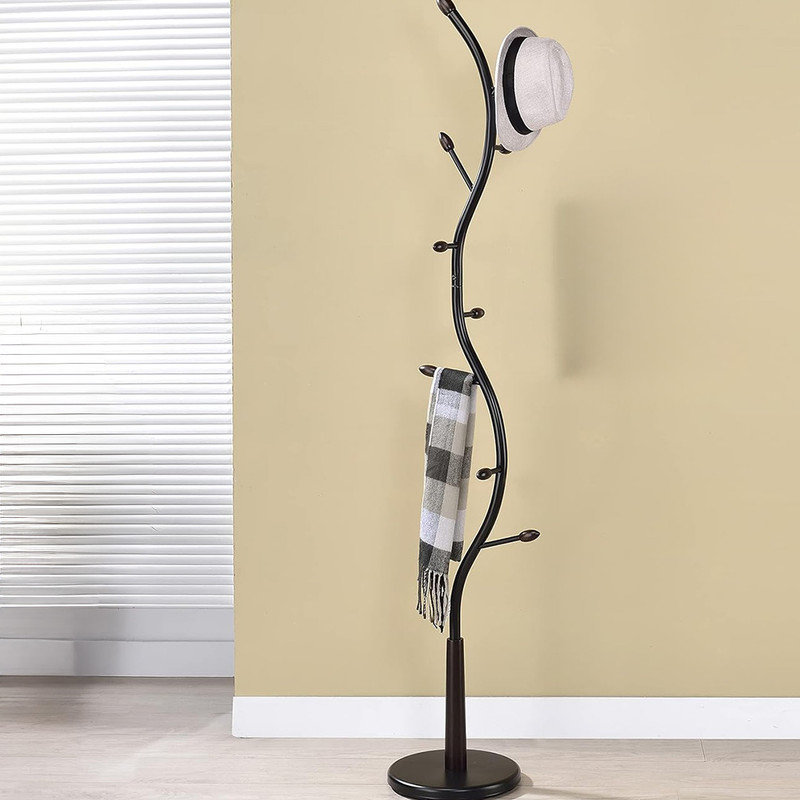 Charlton Home® Black Metal & Walnut Wood Hall Tree Coat & Hat Rack ...