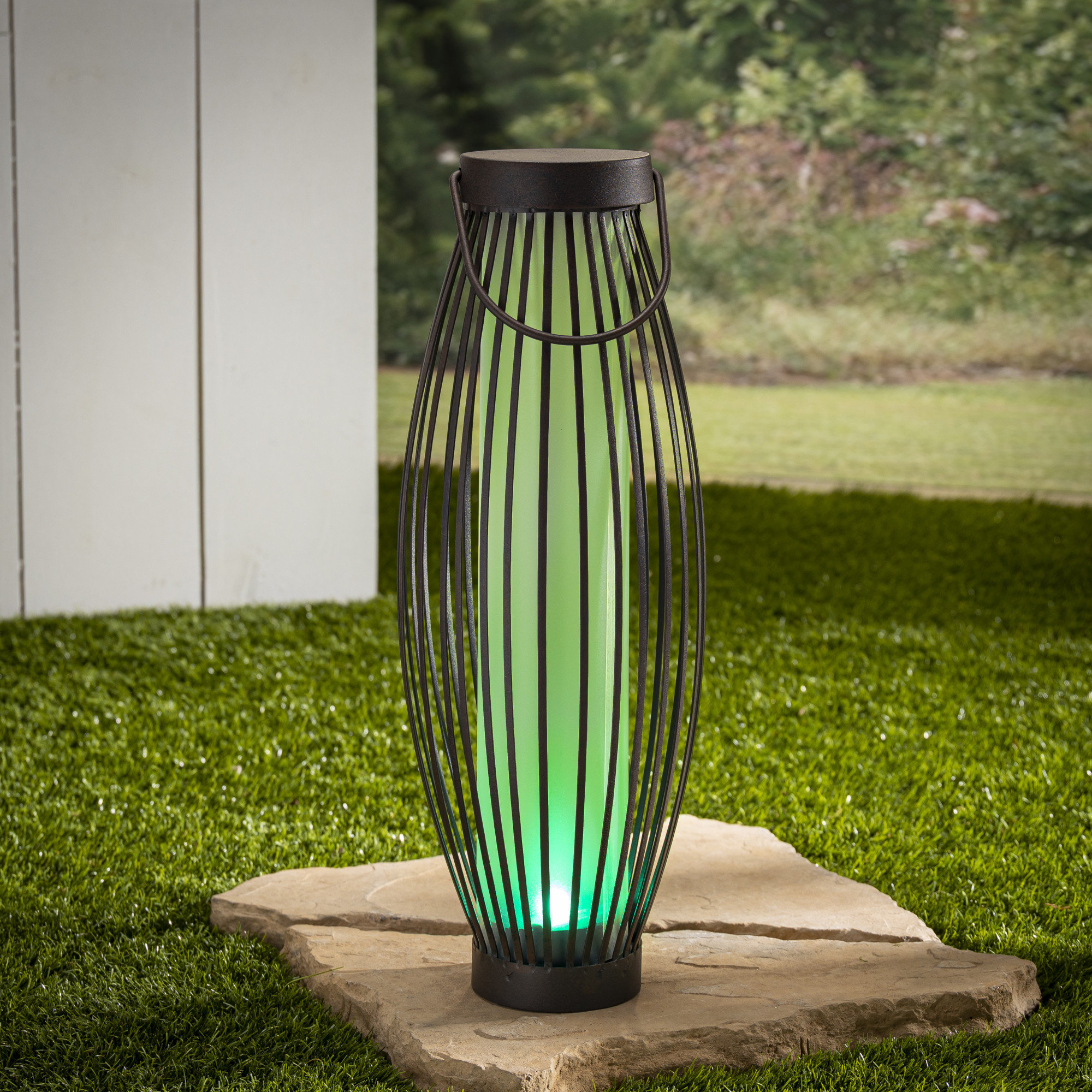 Gerson International 21.26 Inch High Solar Powered Metal Barrel Lights ...