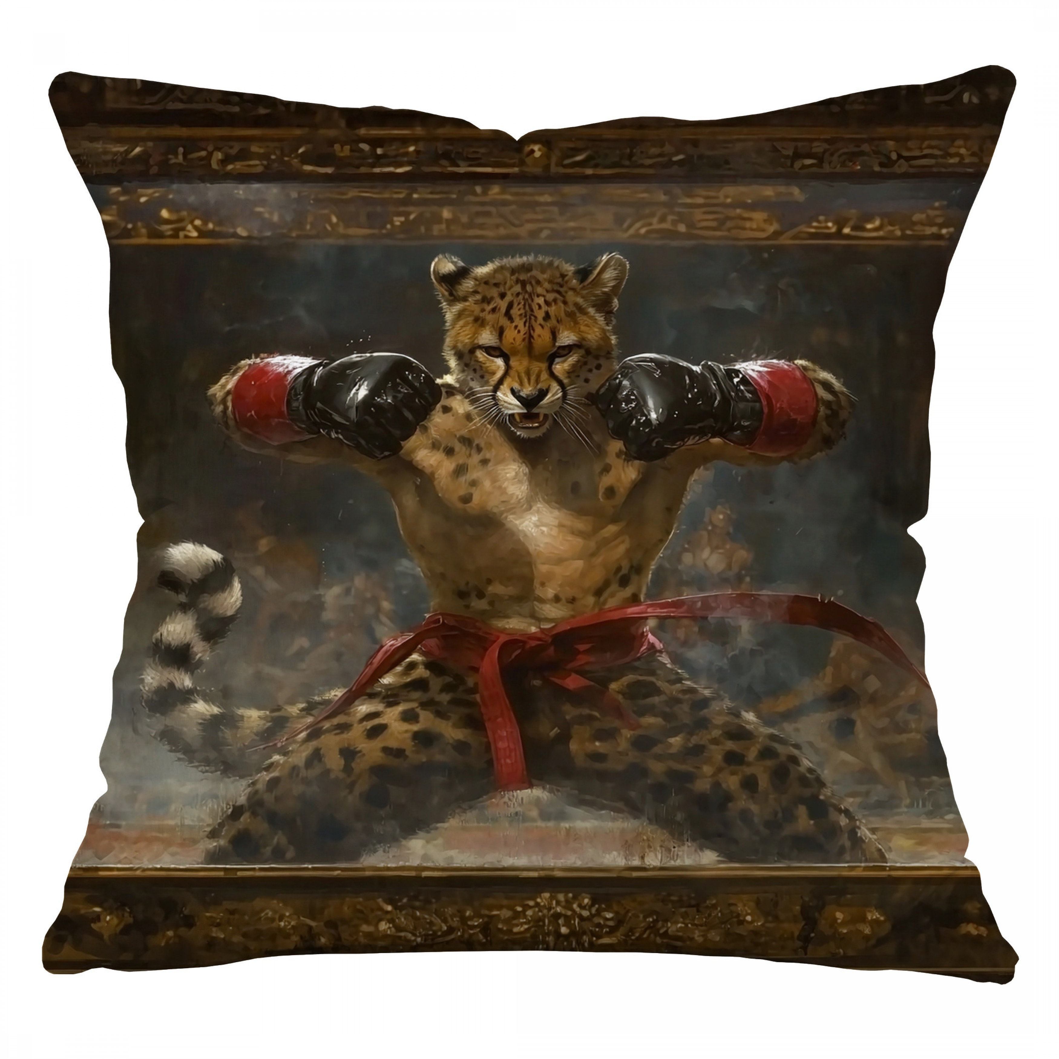 VisionDecor Boxing Cheetah Throw Pillow, Wildlife Cotton Twill Pillows ...