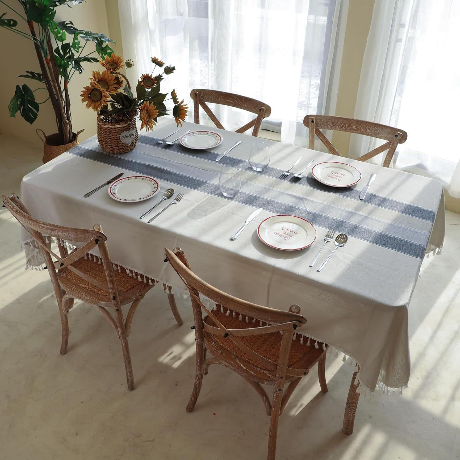 Dakota Fields Rustic Cotton Linen Wrinkle Free Tablecloth | Wayfair