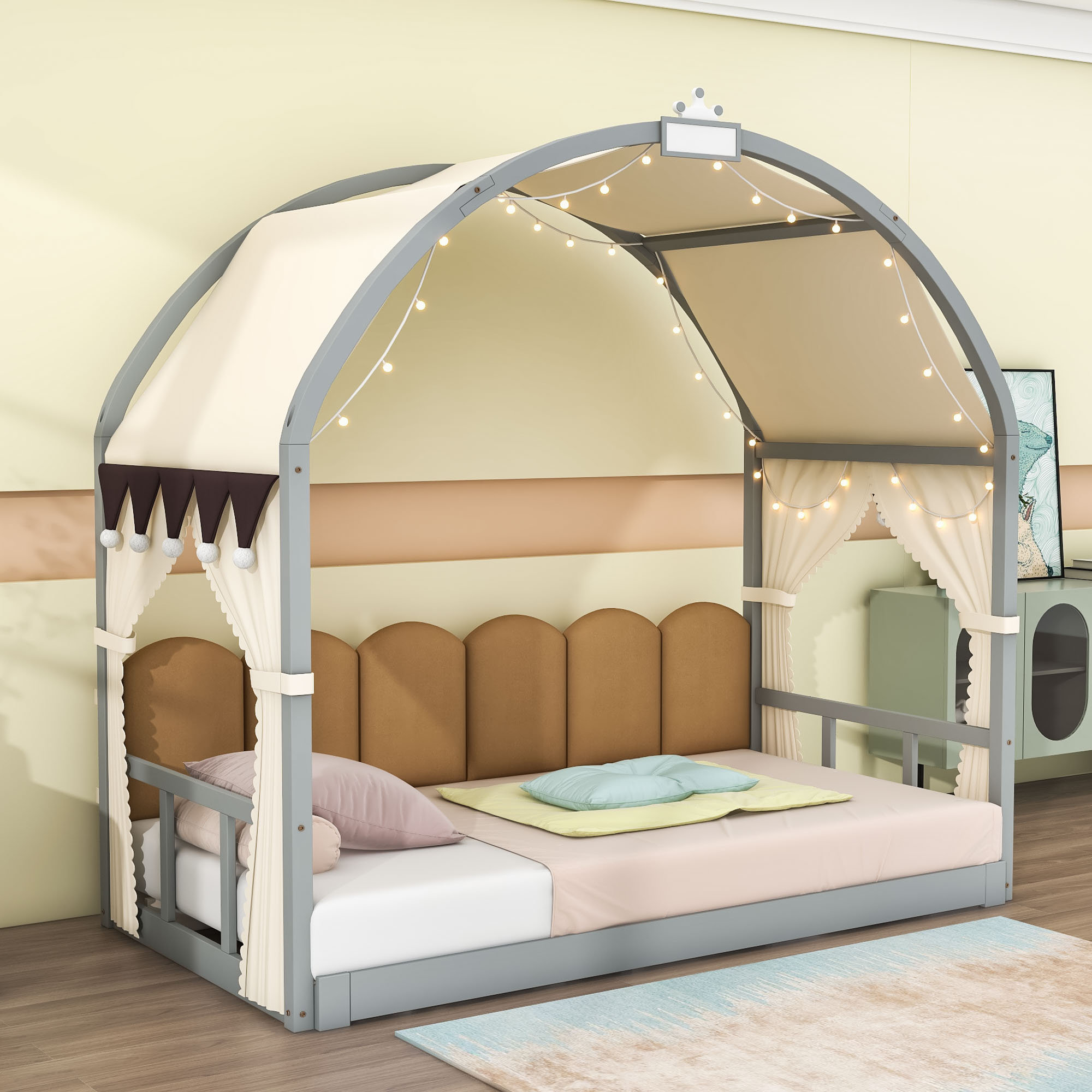 Harper Orchard Twin Size Extended Platform Bed With Roof and Slats ...