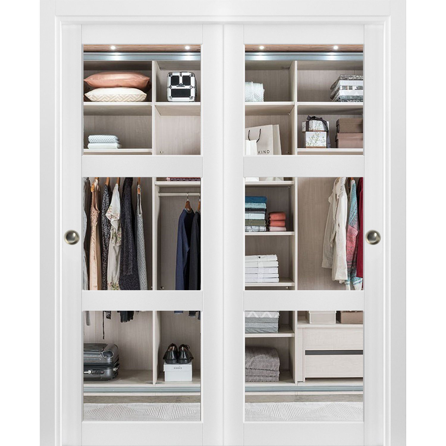 SARTODOORS Lucia Clear Glass Sliding Closet White Doors | Wayfair